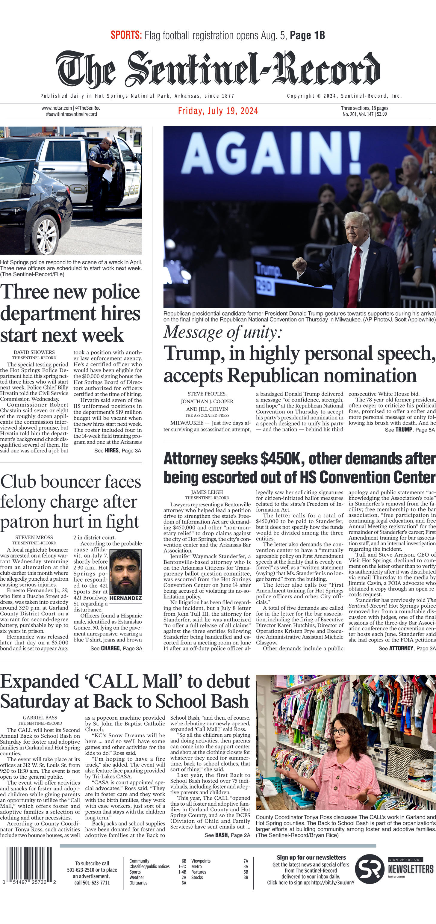 The Sentinel-Record Front Page