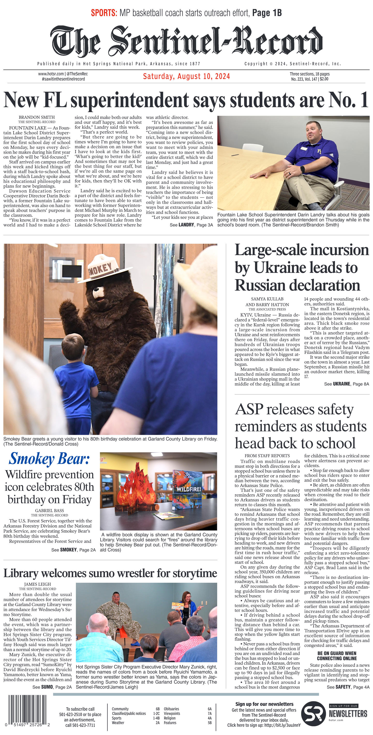 The Sentinel-Record Front Page