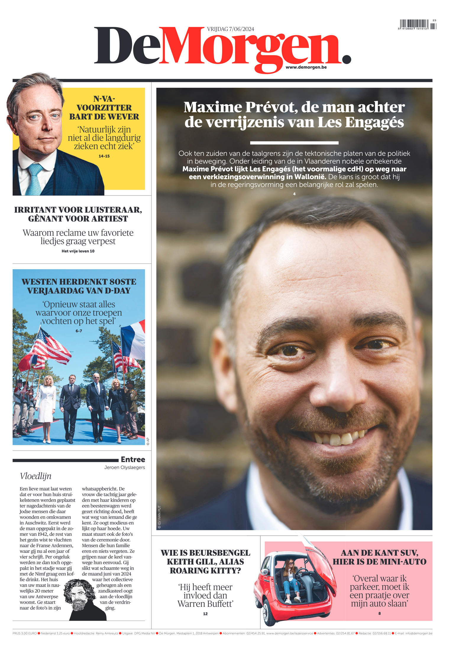 De Morgen Front Page
