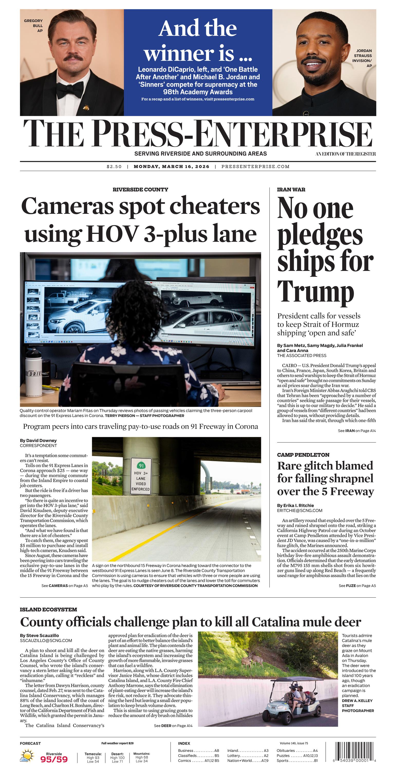 The Press-Enterprise Front Page