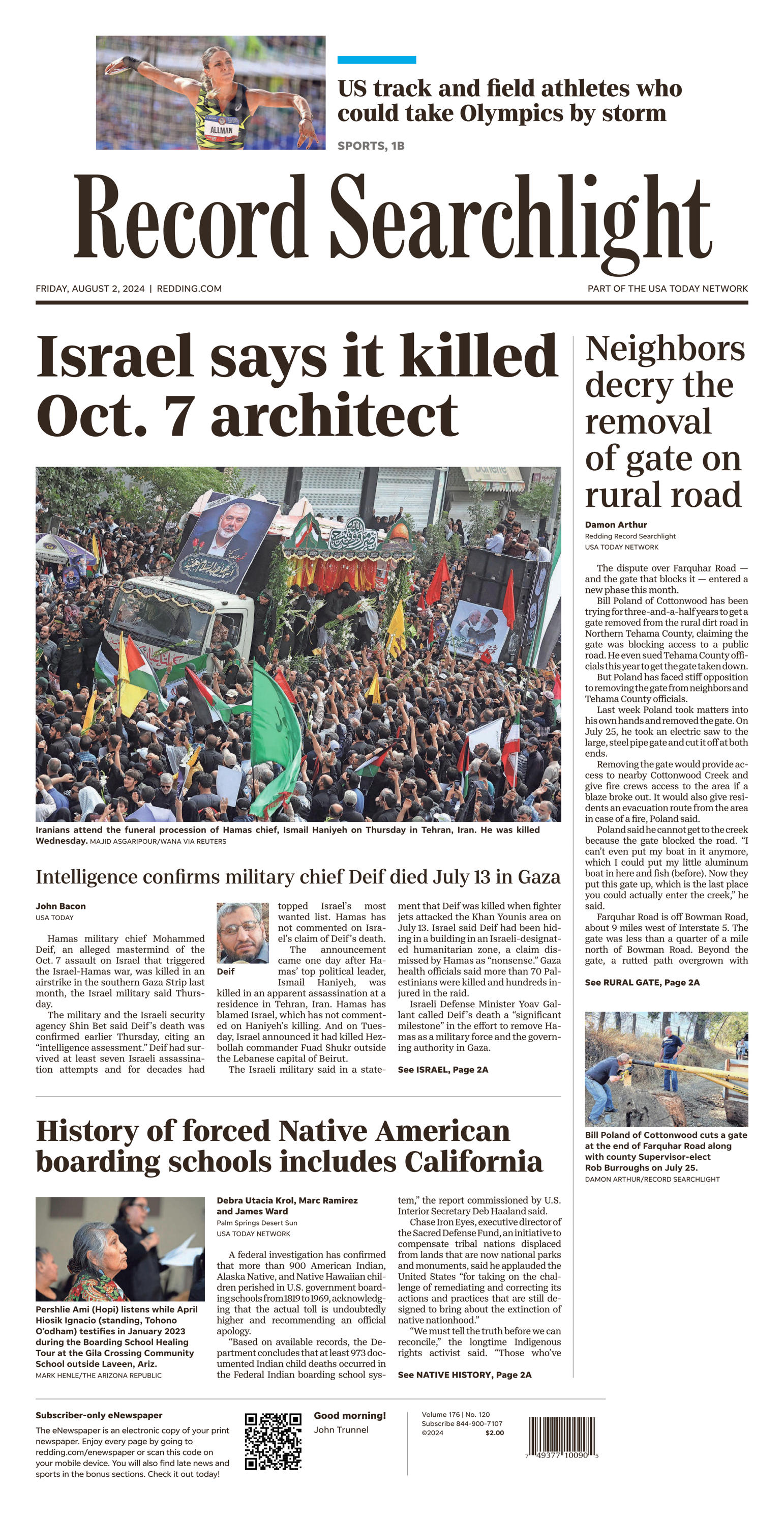 Record Searchlight Front Page