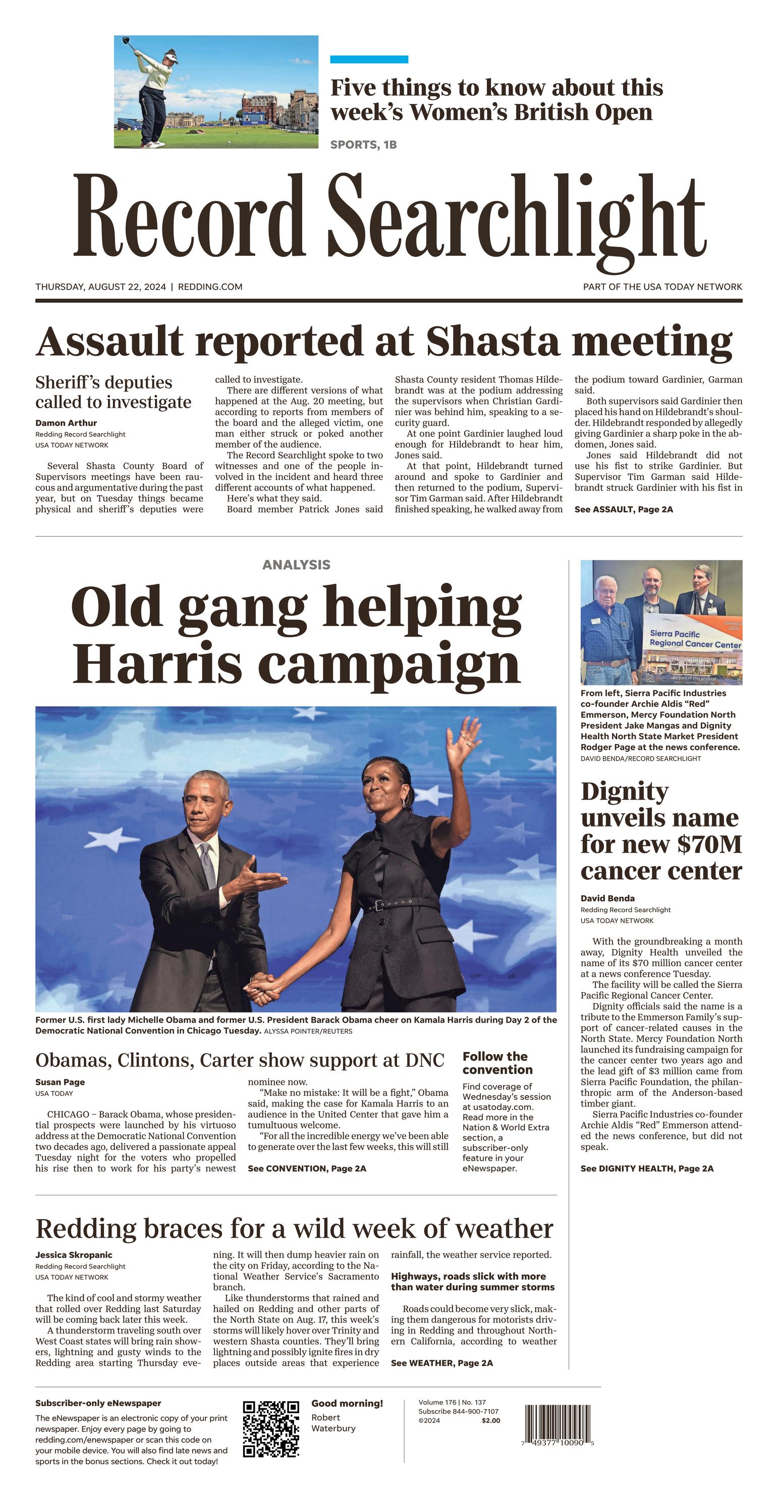 Record Searchlight Front Page