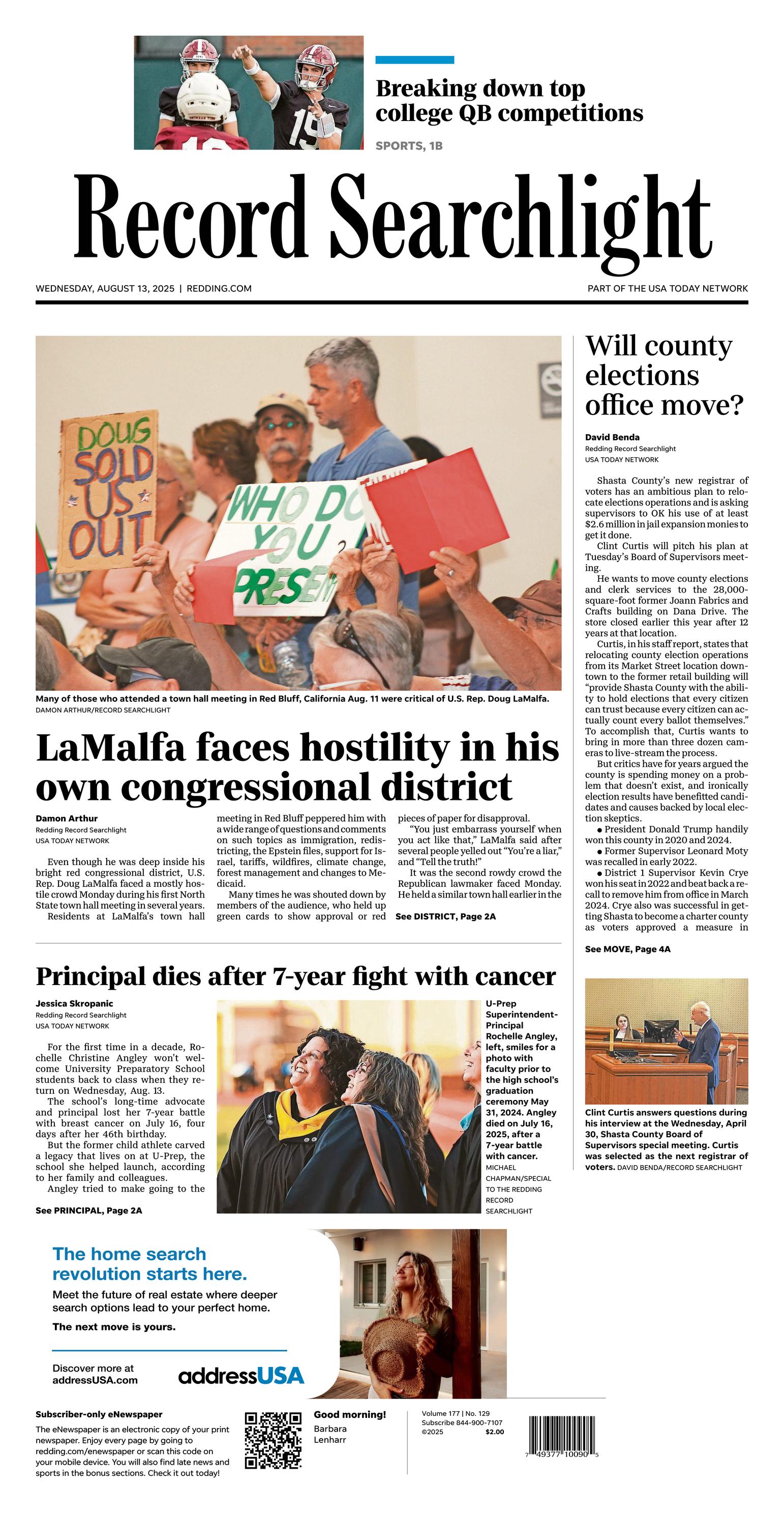 Record Searchlight Front Page