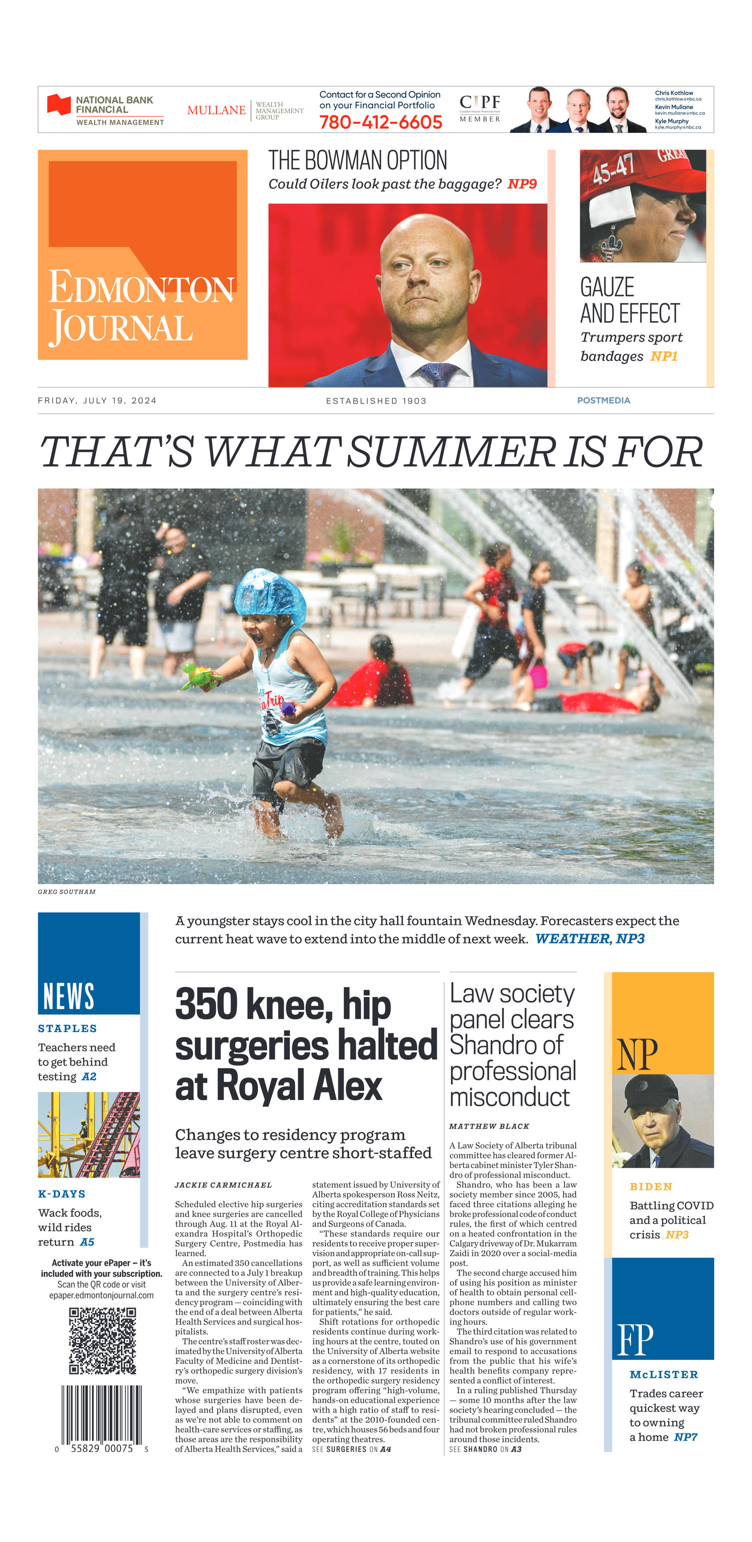 Edmonton Journal Front Page