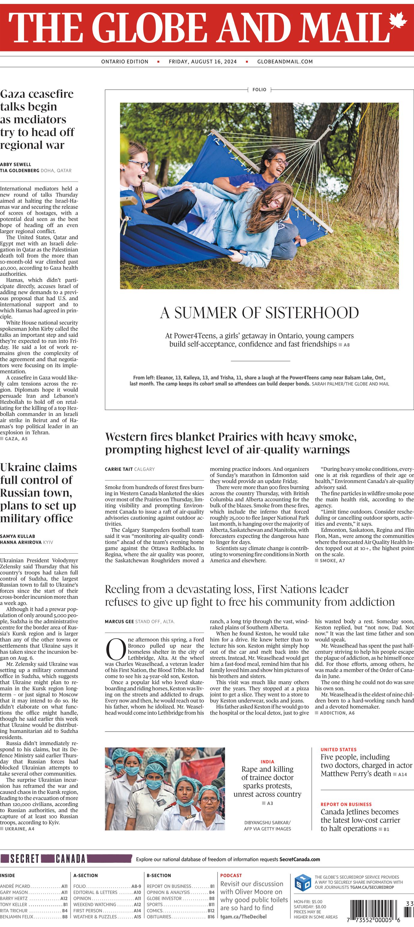 The Globe and Mail Front Page