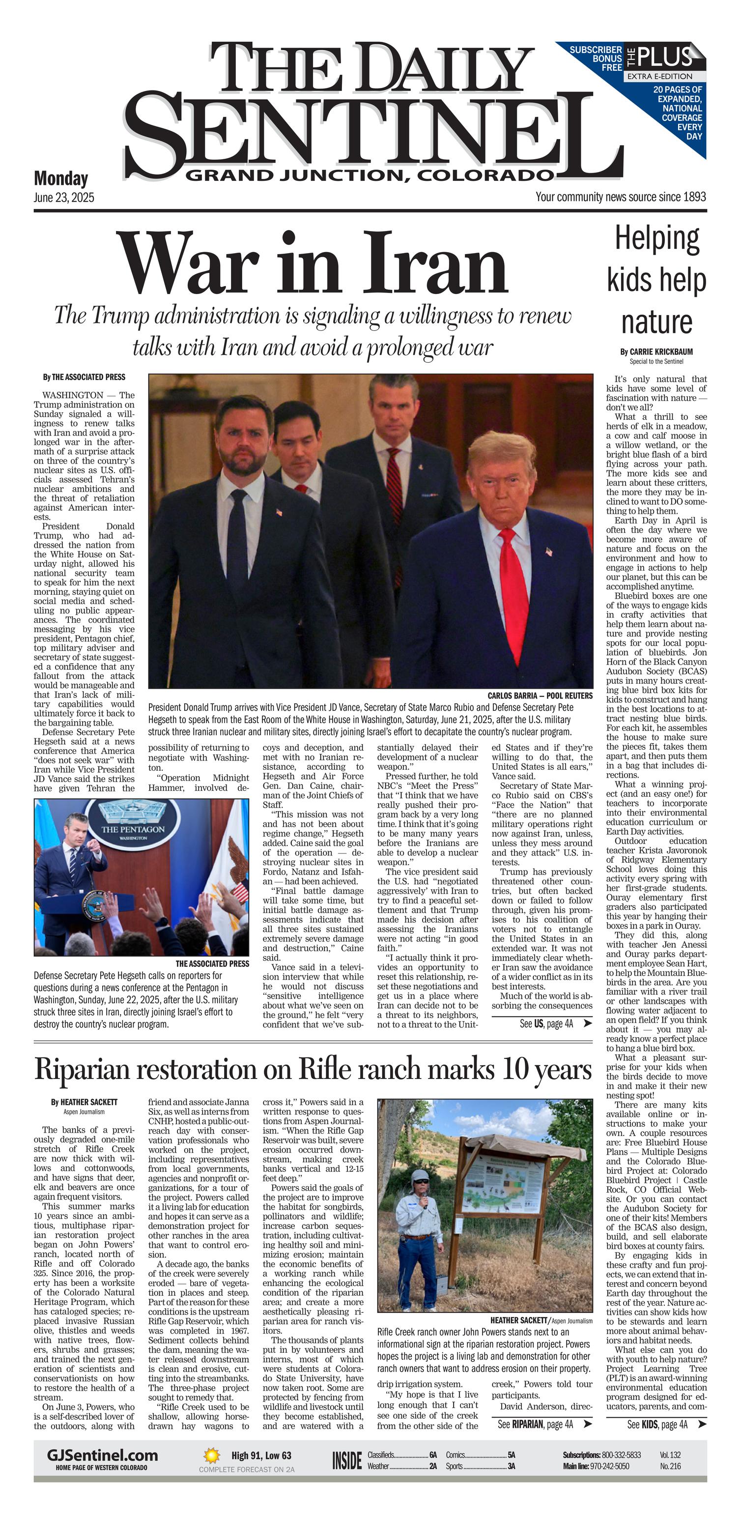 The Daily Sentinel Front Page