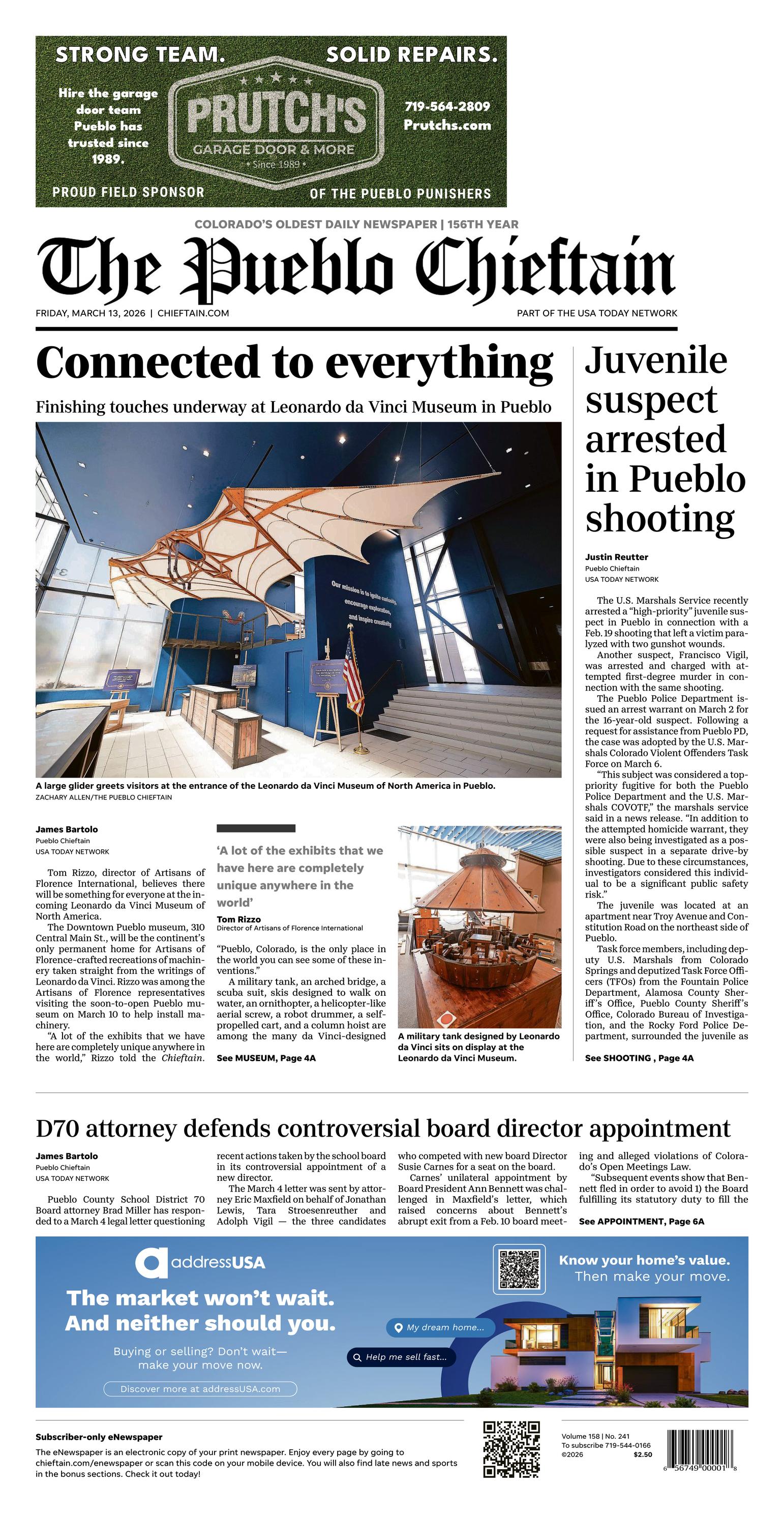 Pueblo Chieftain Front Page