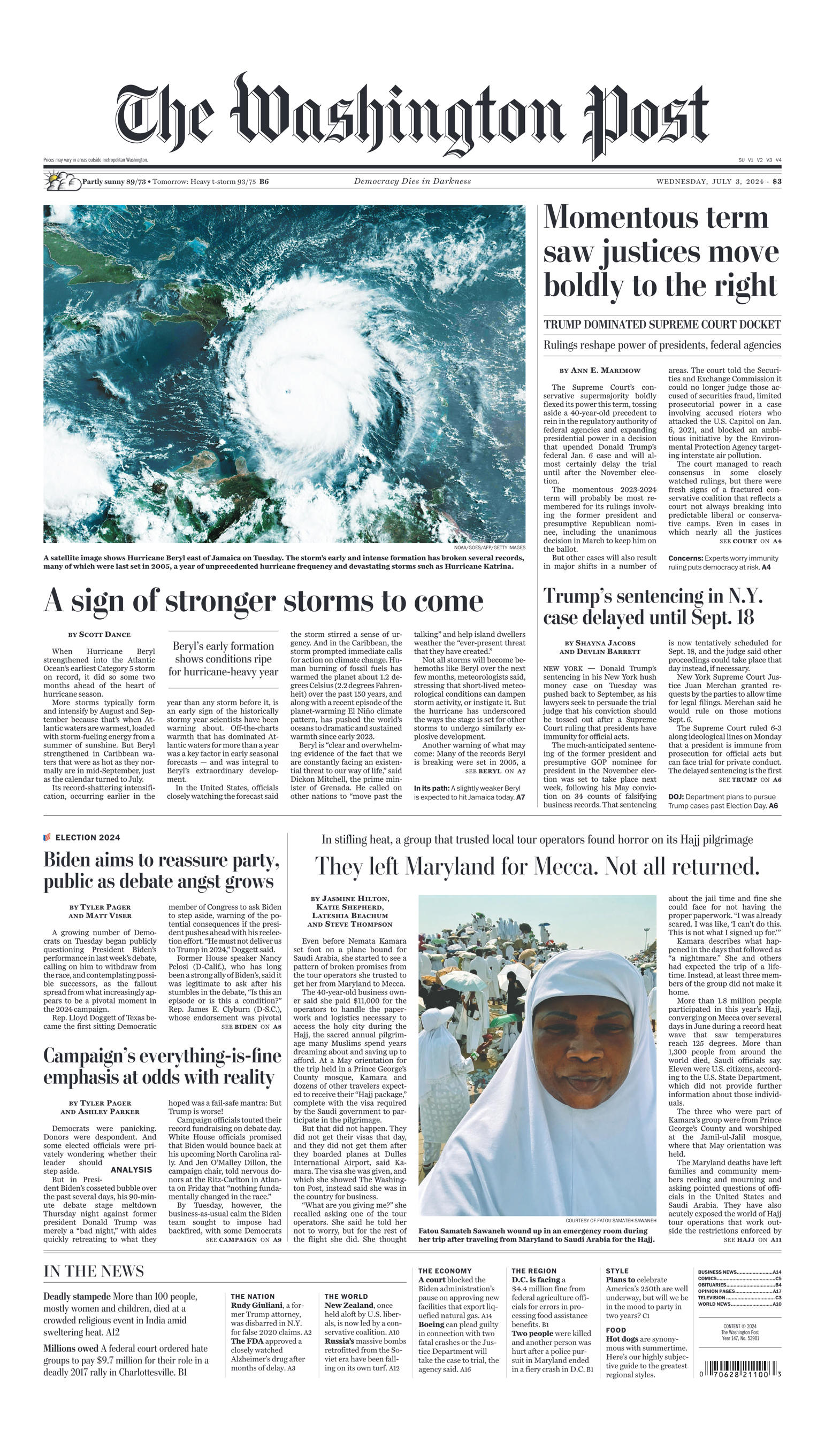 Washington Post this morning. Democracy may end. Details on A4 ...