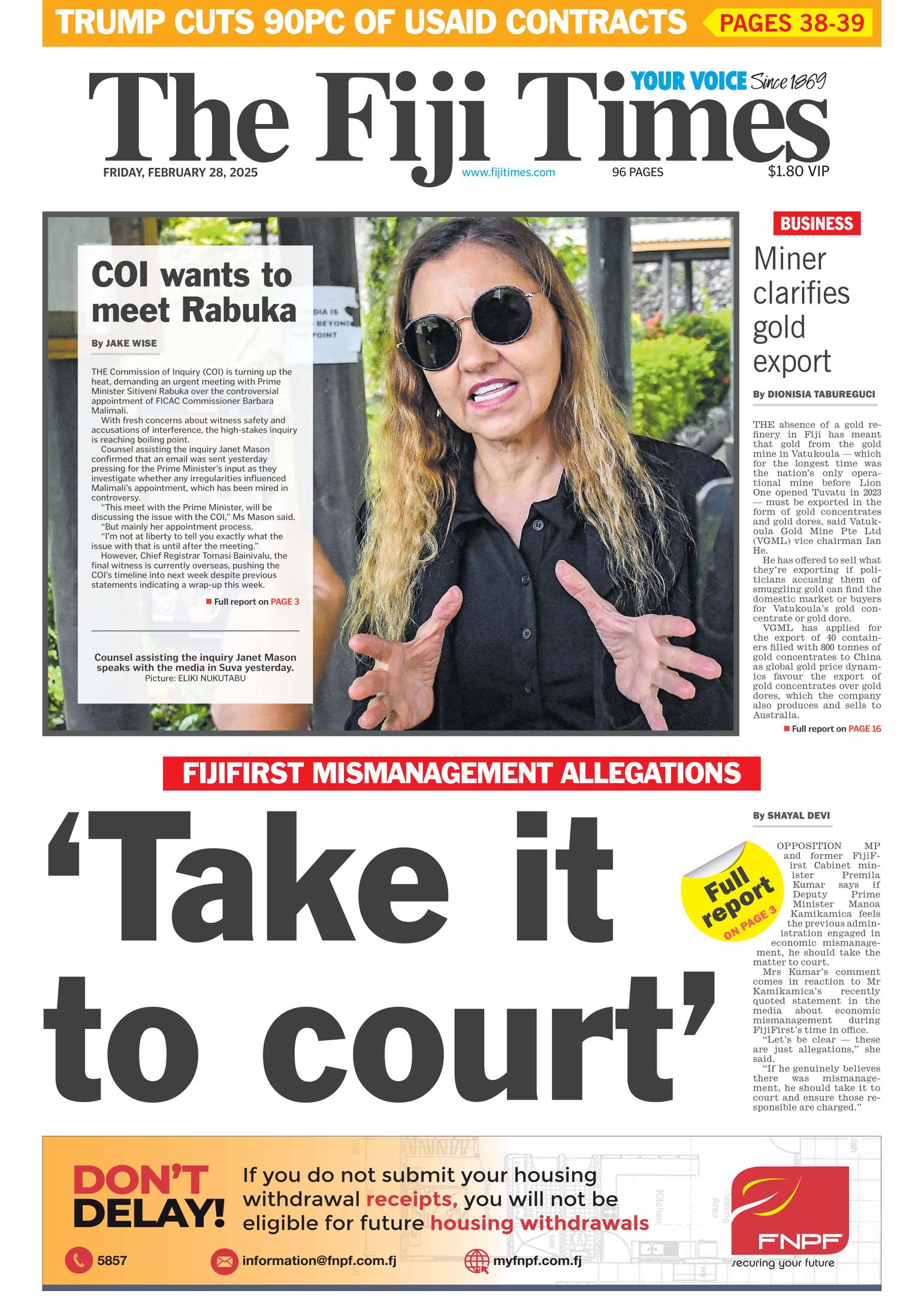 The Fiji Times Front Page