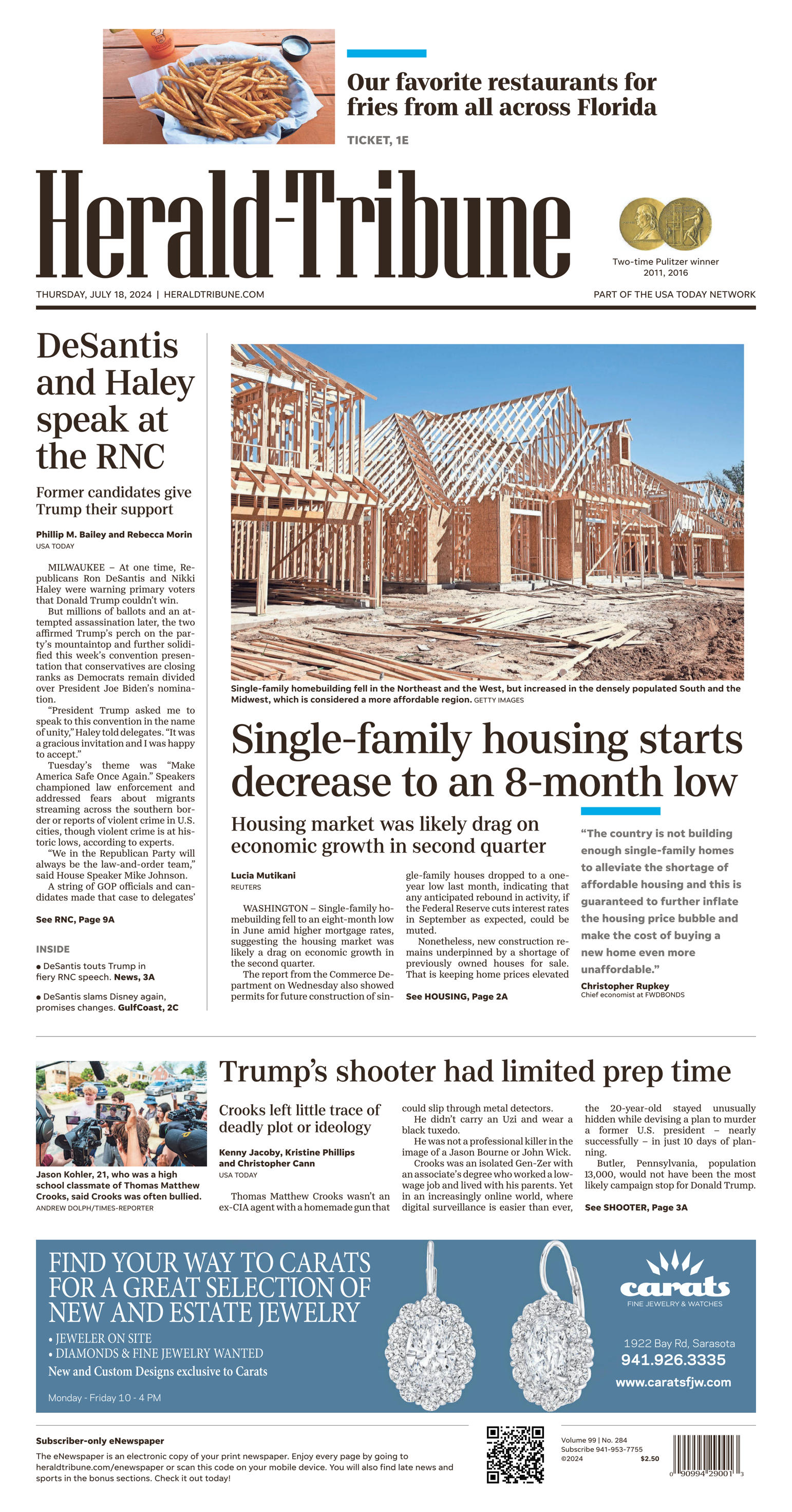 Sarasota Herald-Tribune Front Page