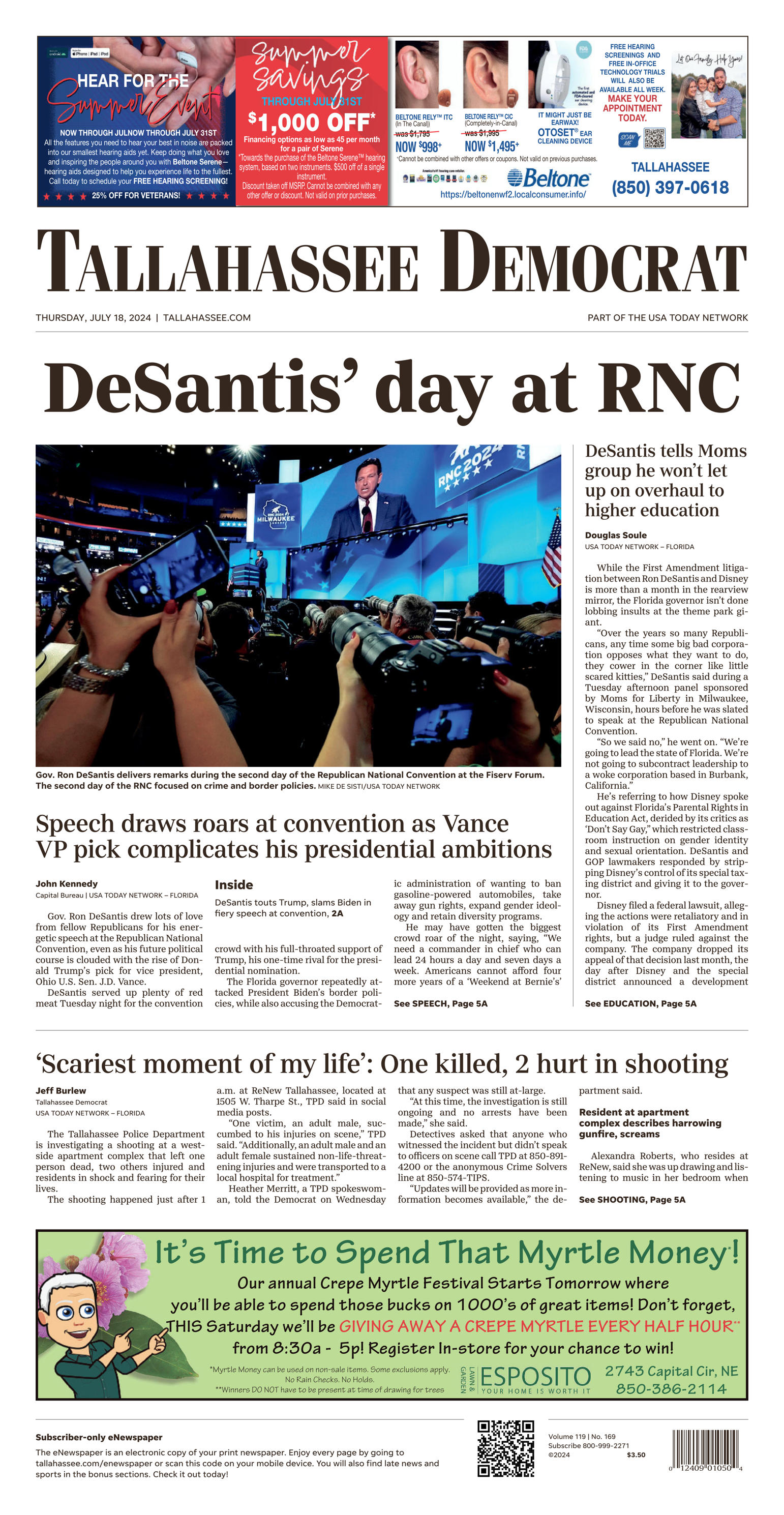 Tallahassee Democrat Front Page