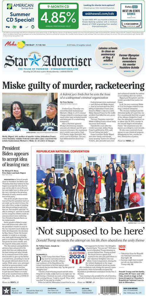 The Honolulu Star-Advertiser Front Page