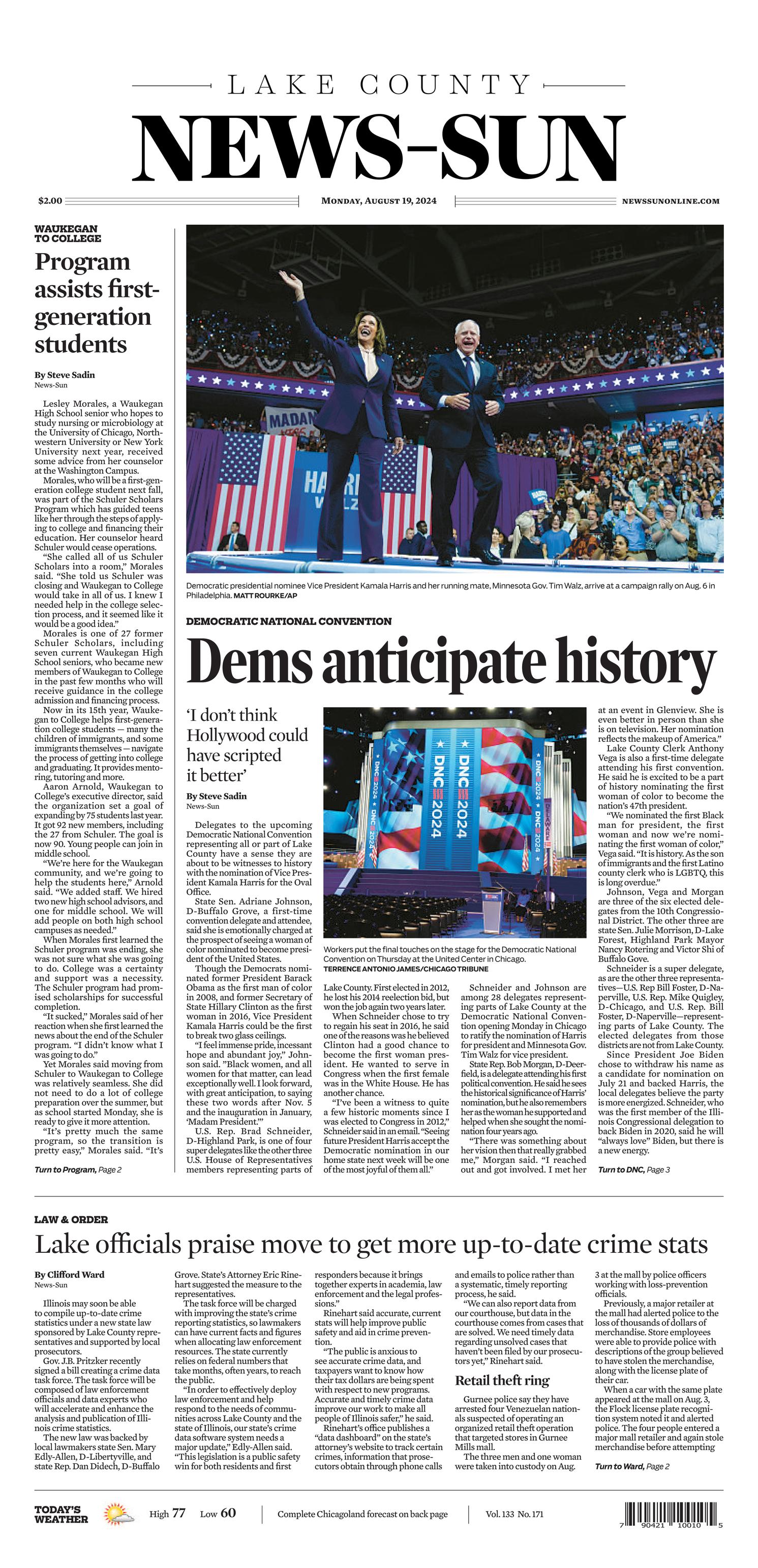 Lake County News-Sun Front Page