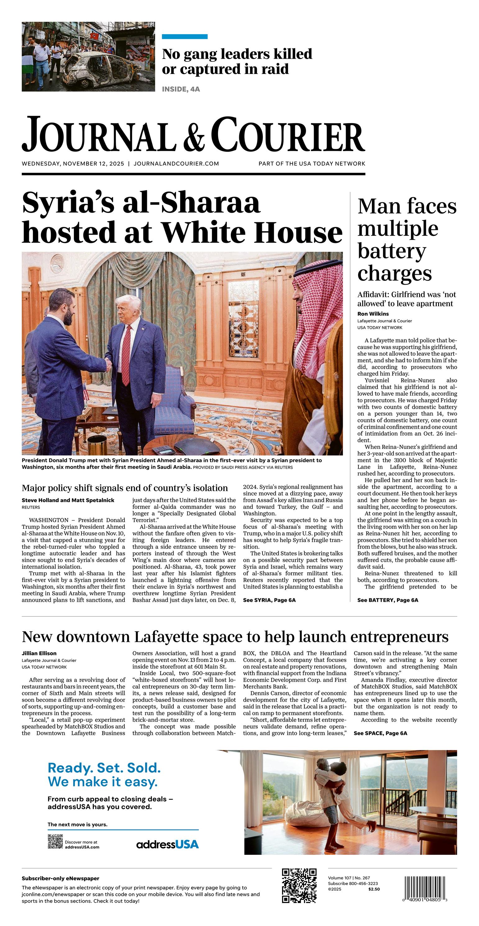 Journal & Courier Front Page
