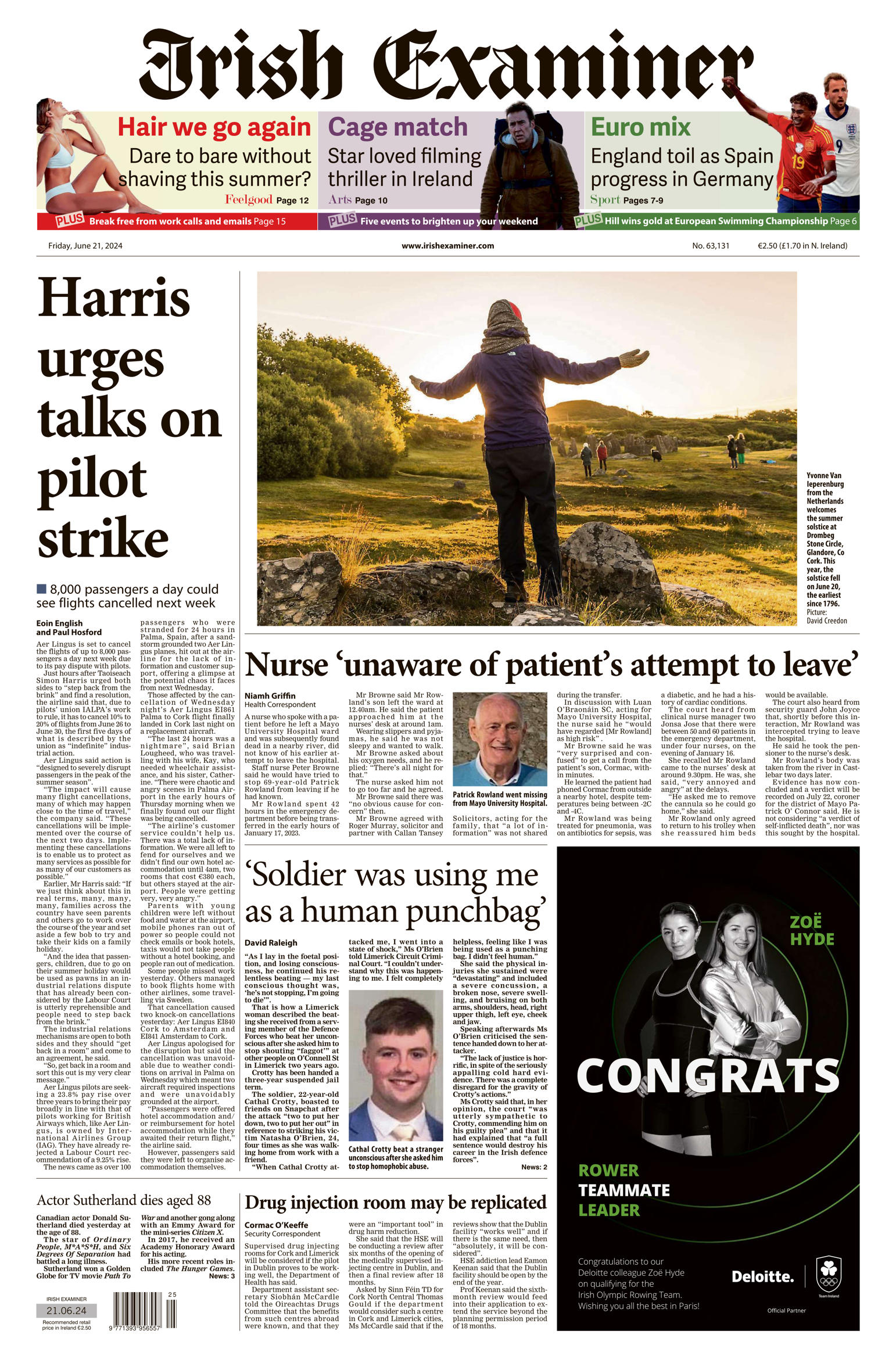 Irish Examiner Front Page