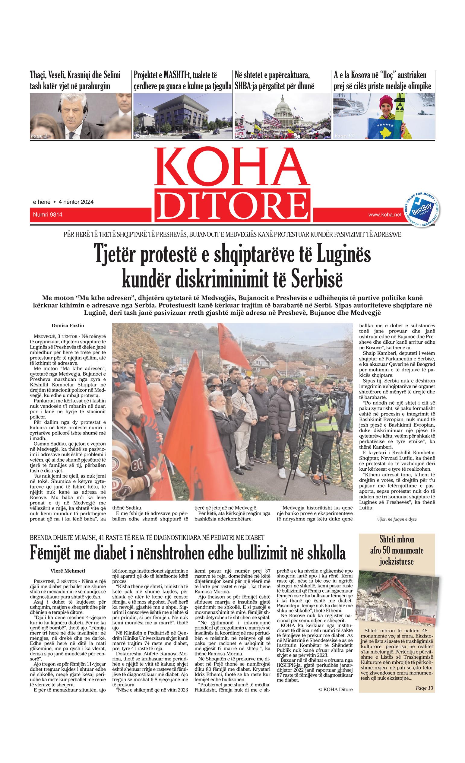 Koha Ditore Front Page