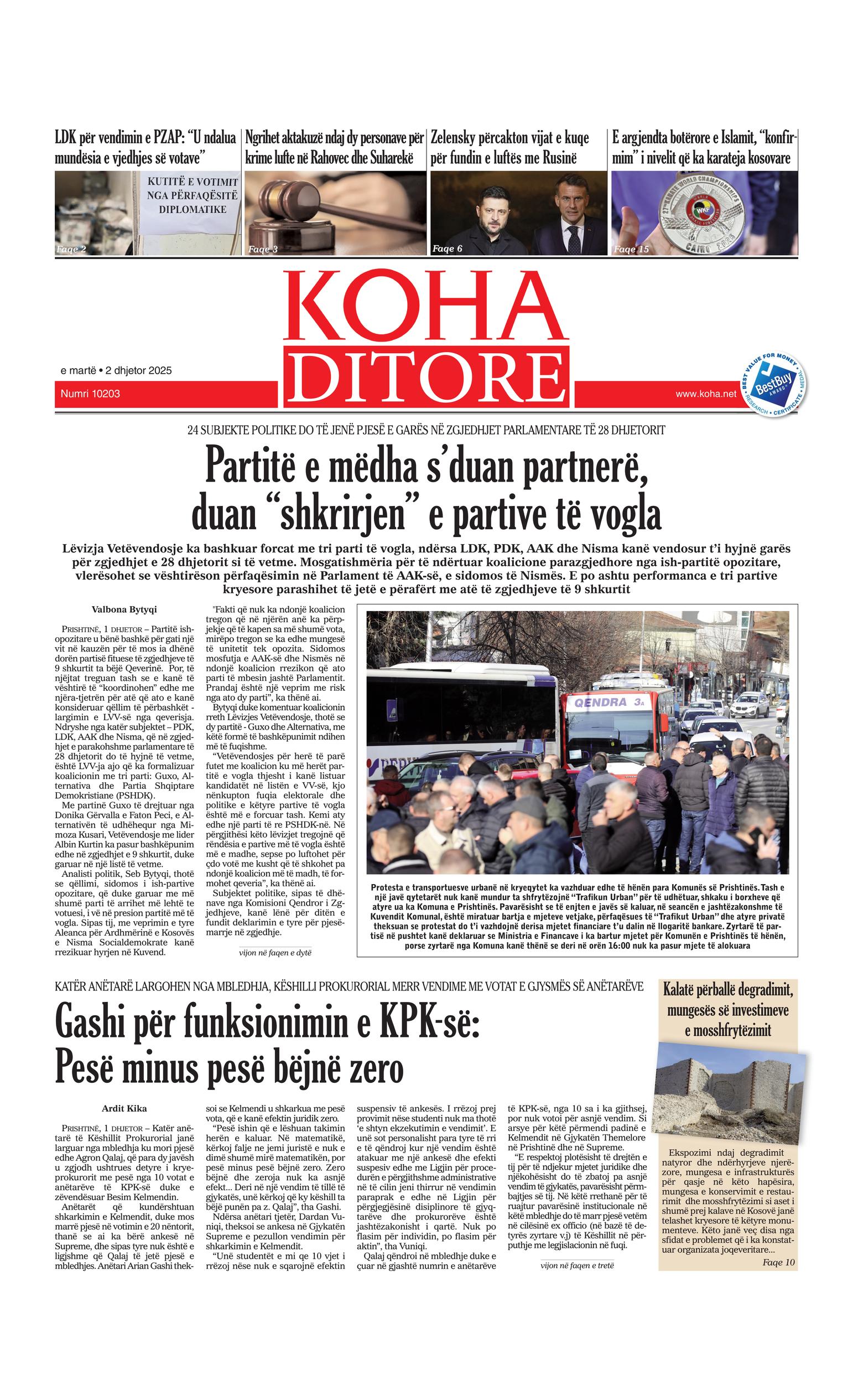 Koha Ditore Front Page