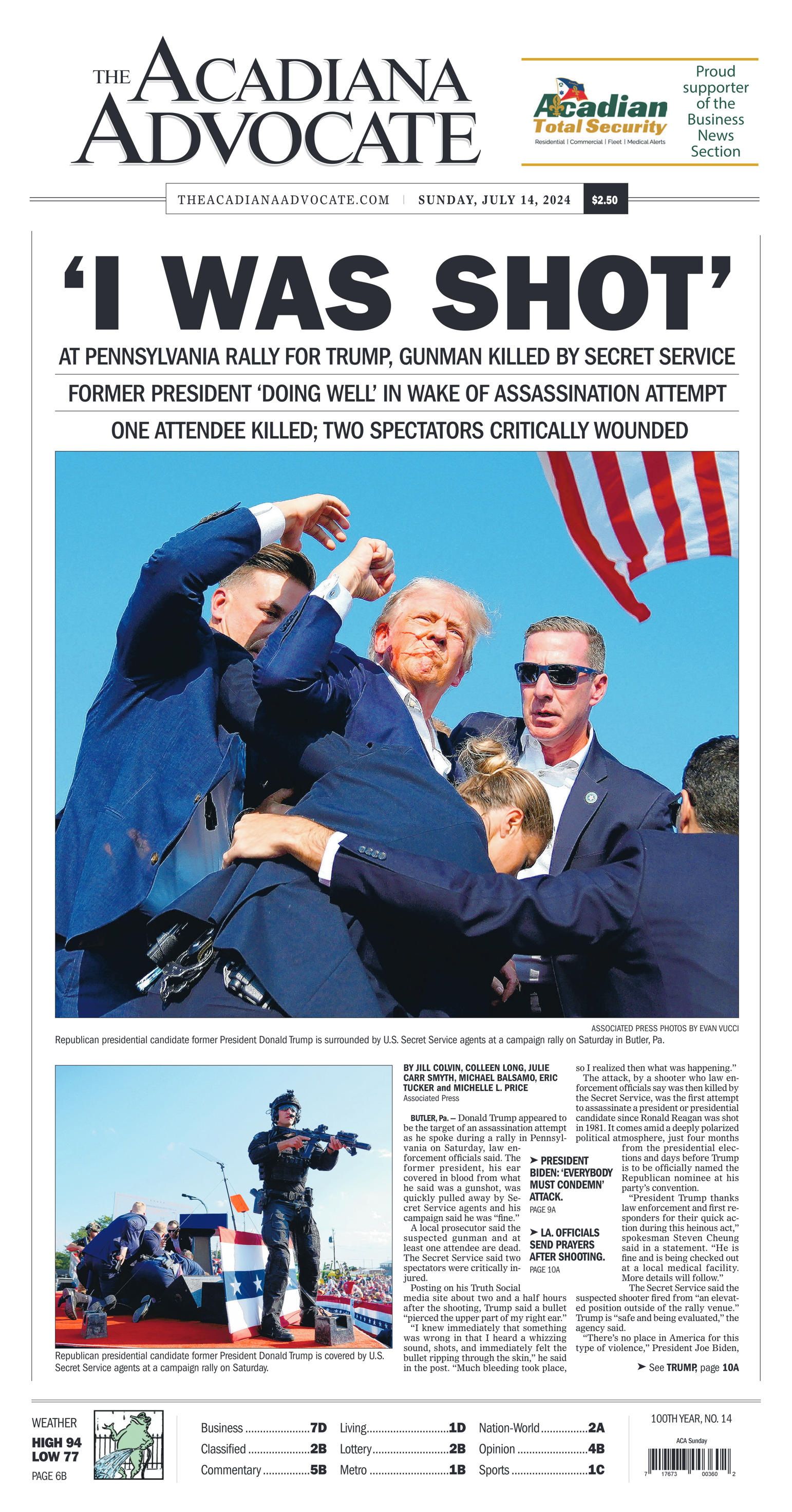 The Acadiana Advocate Front Page