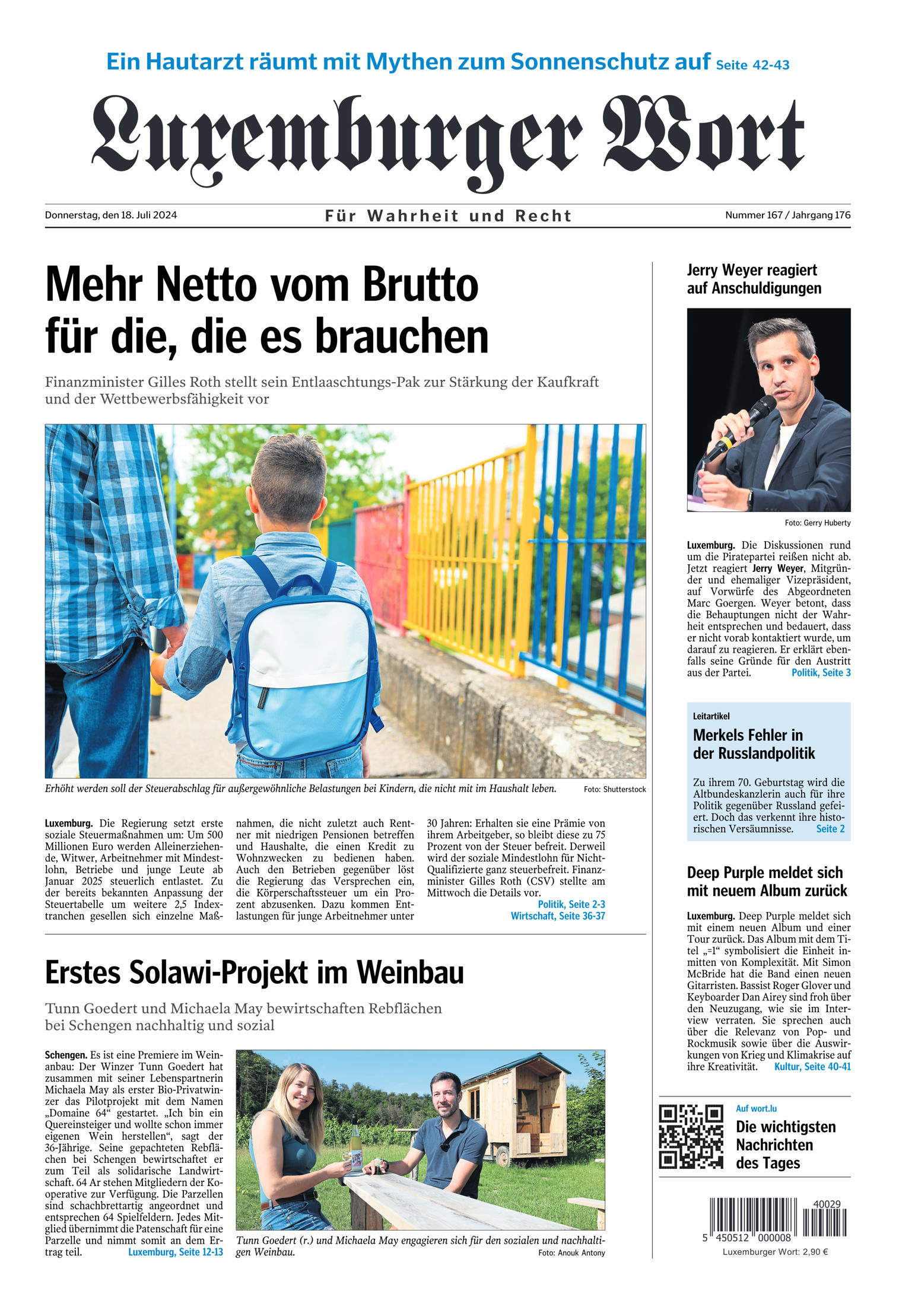Luxemburger Wort Front Page
