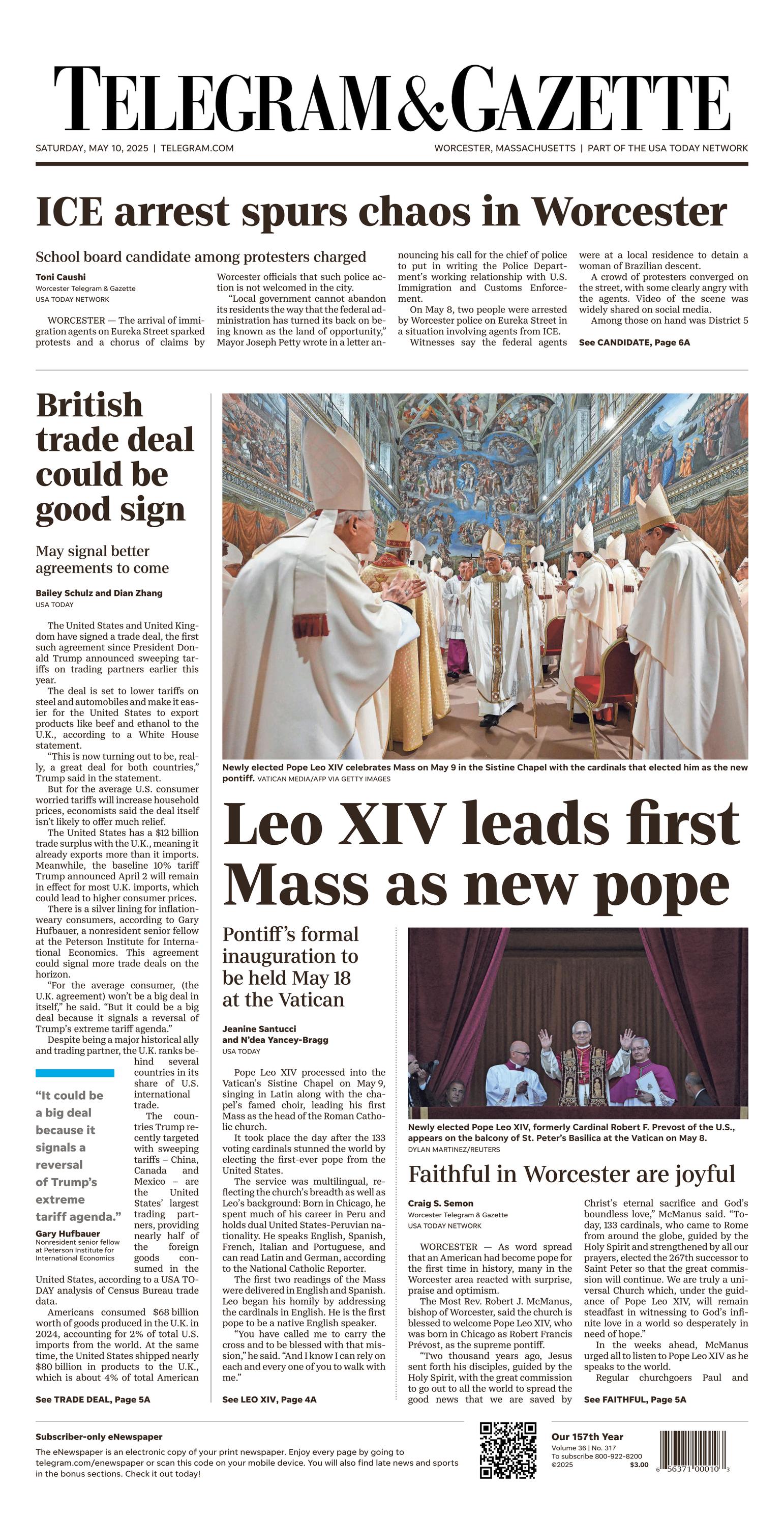 Telegram & Gazette Front Page
