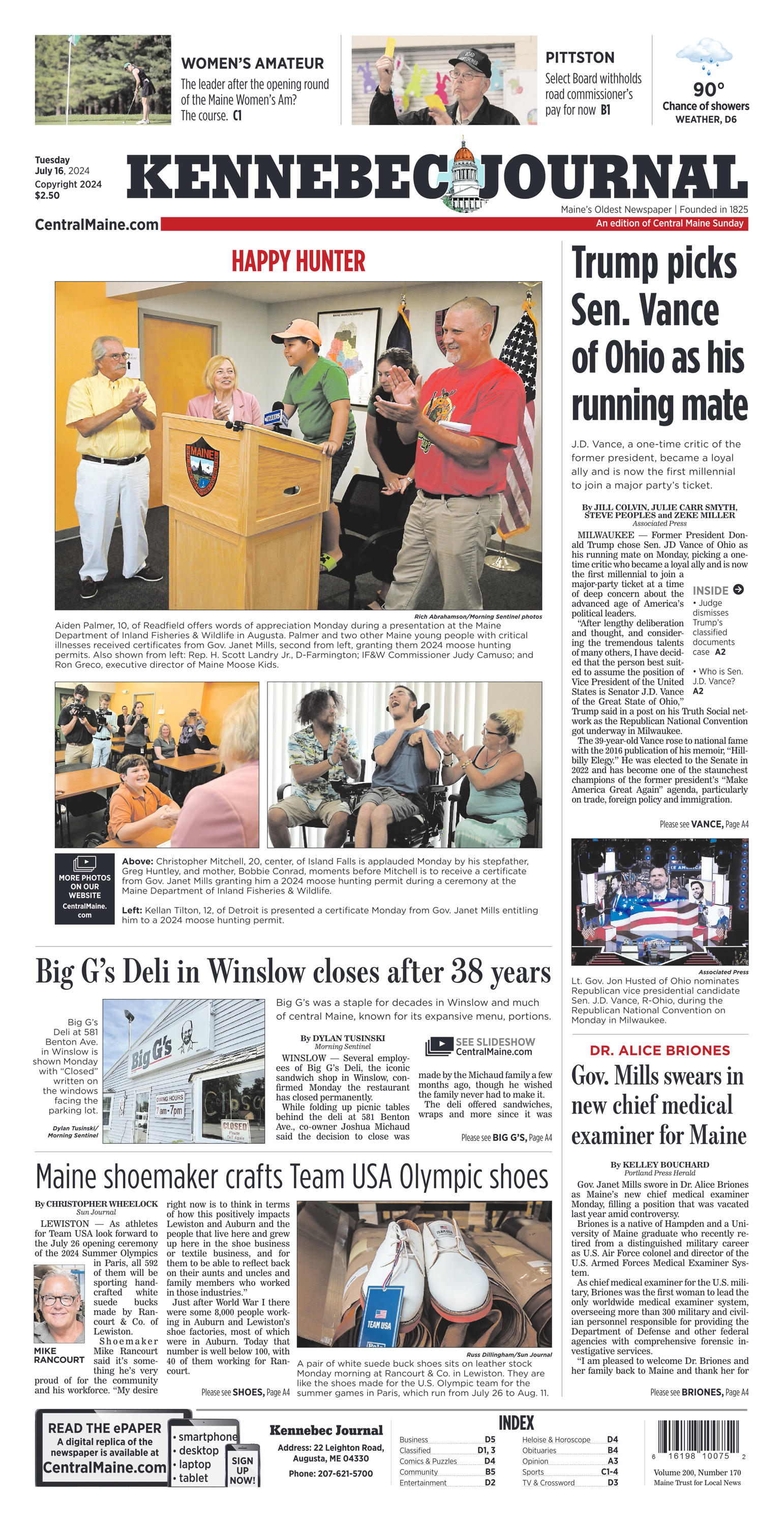 Kennebec Journal Front Page