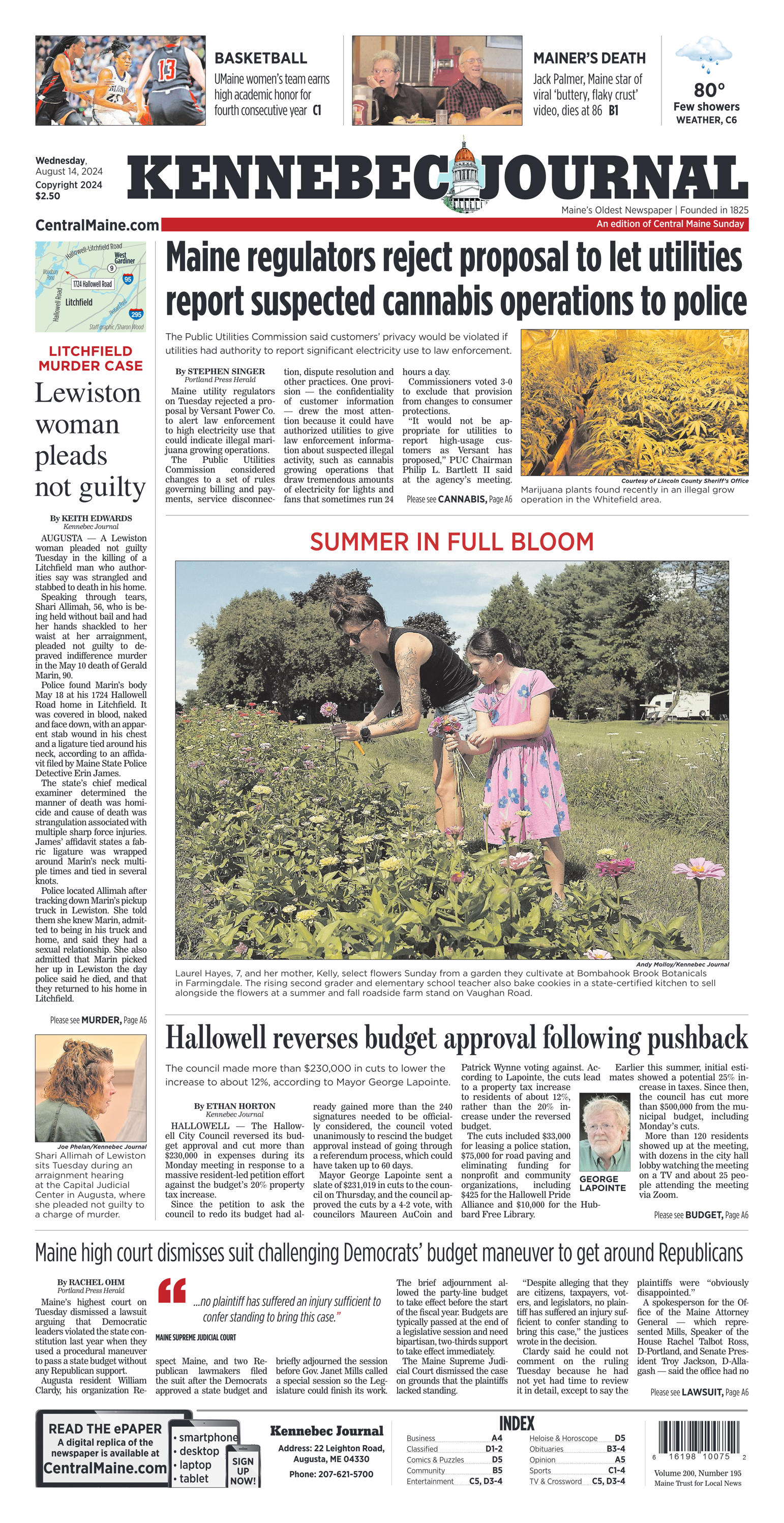 Kennebec Journal Front Page