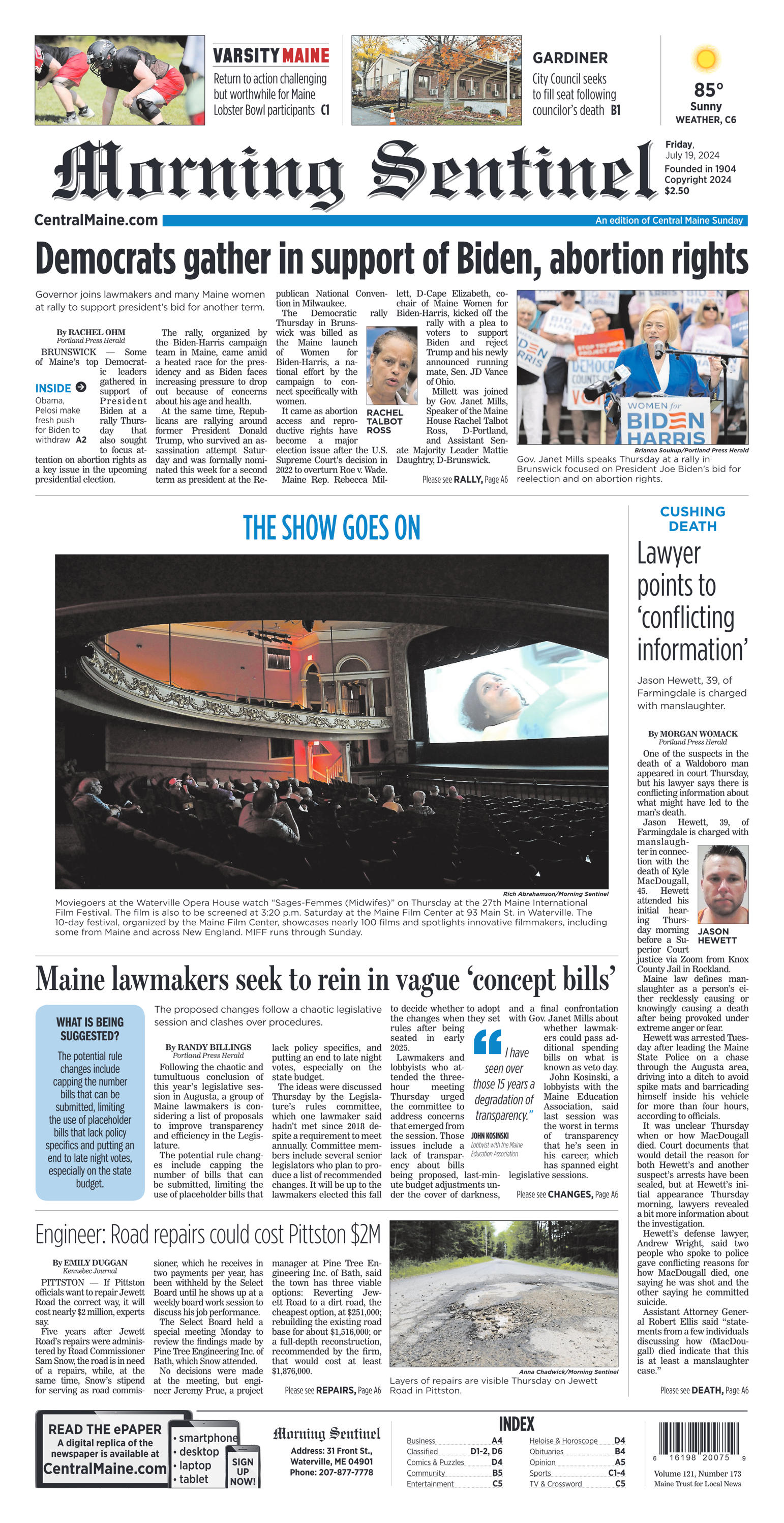 Morning Sentinel Front Page