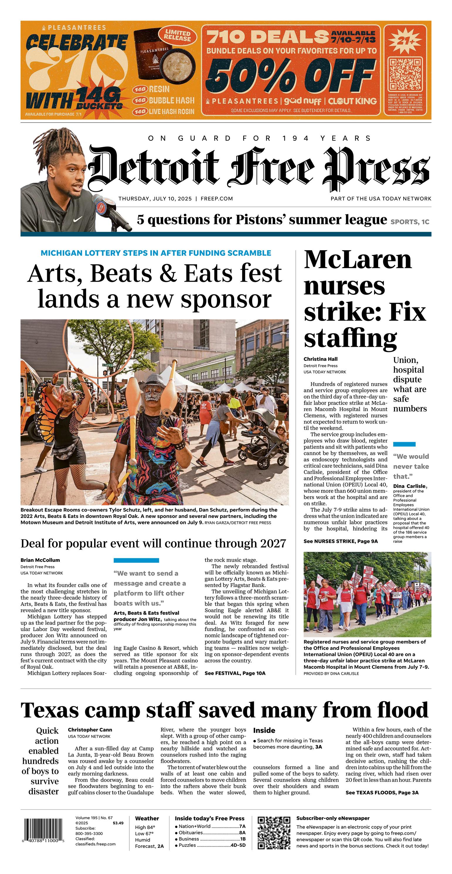 Detroit Free Press Front Page