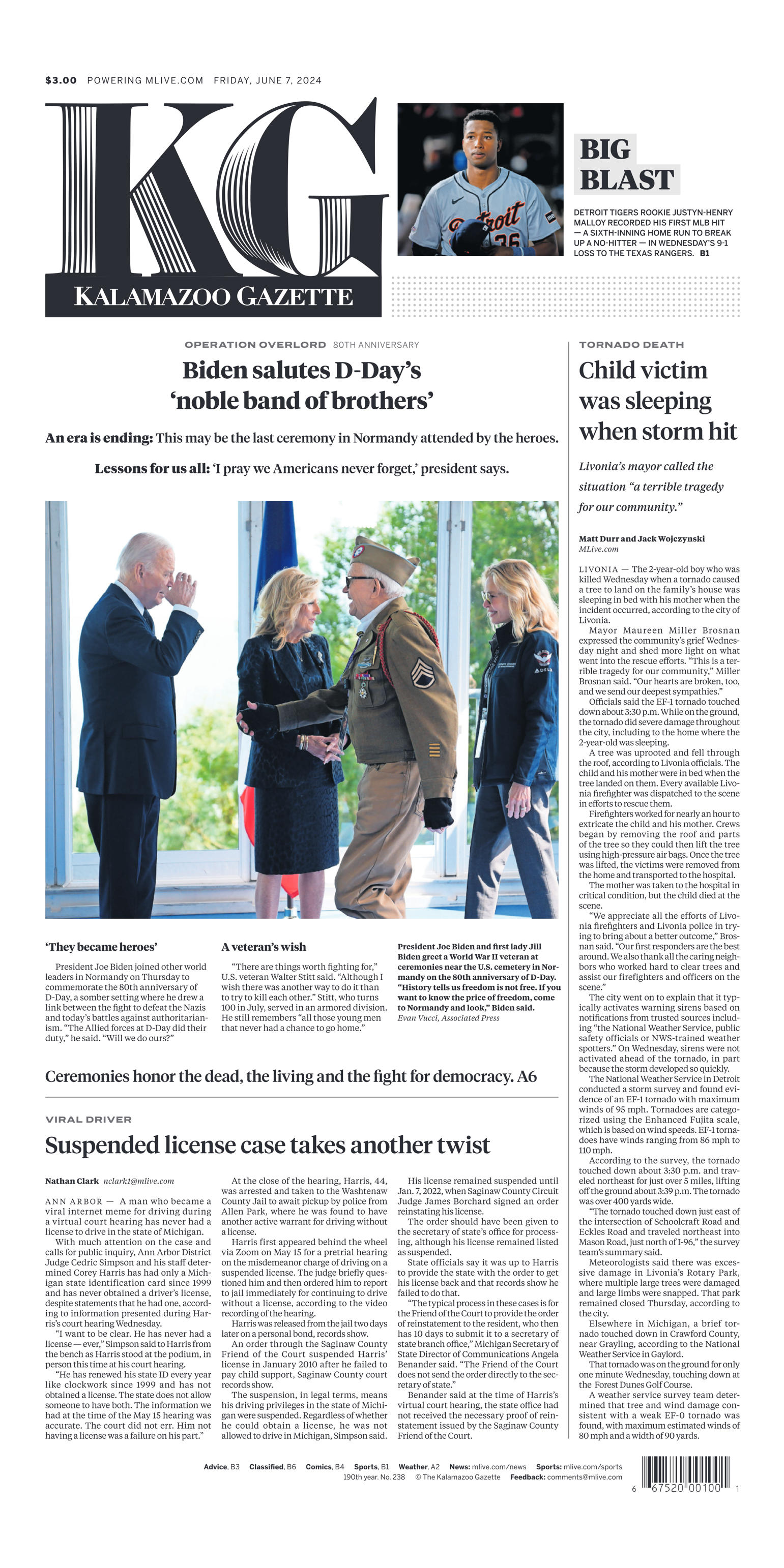 Kalamazoo Gazette Front Page
