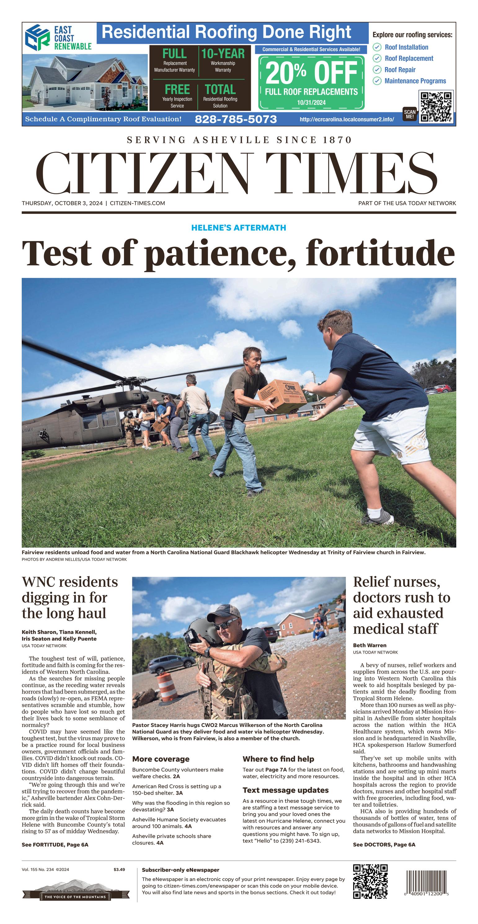 Asheville Citizen-Times Front Page