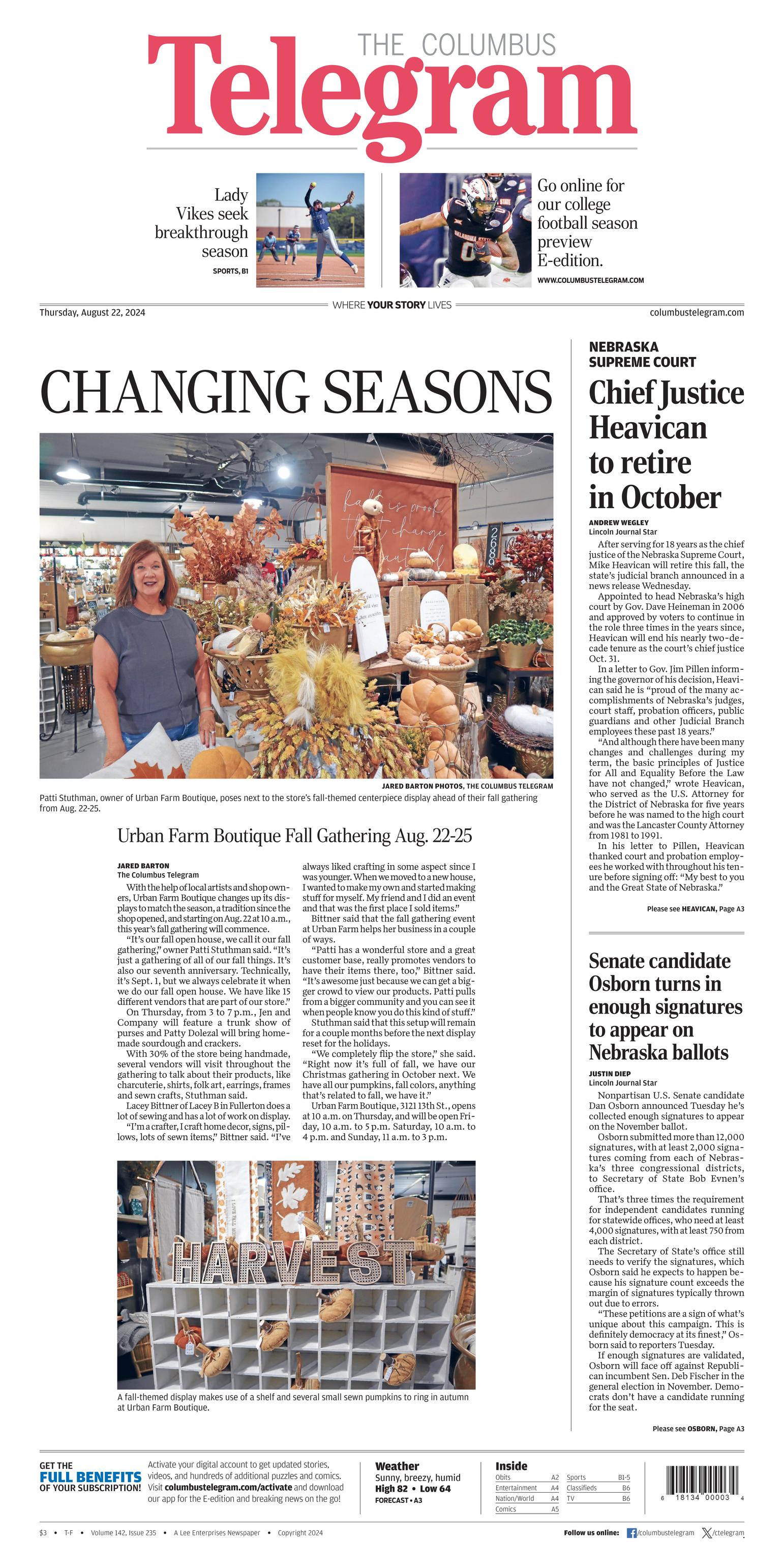 Columbus Telegram Front Page