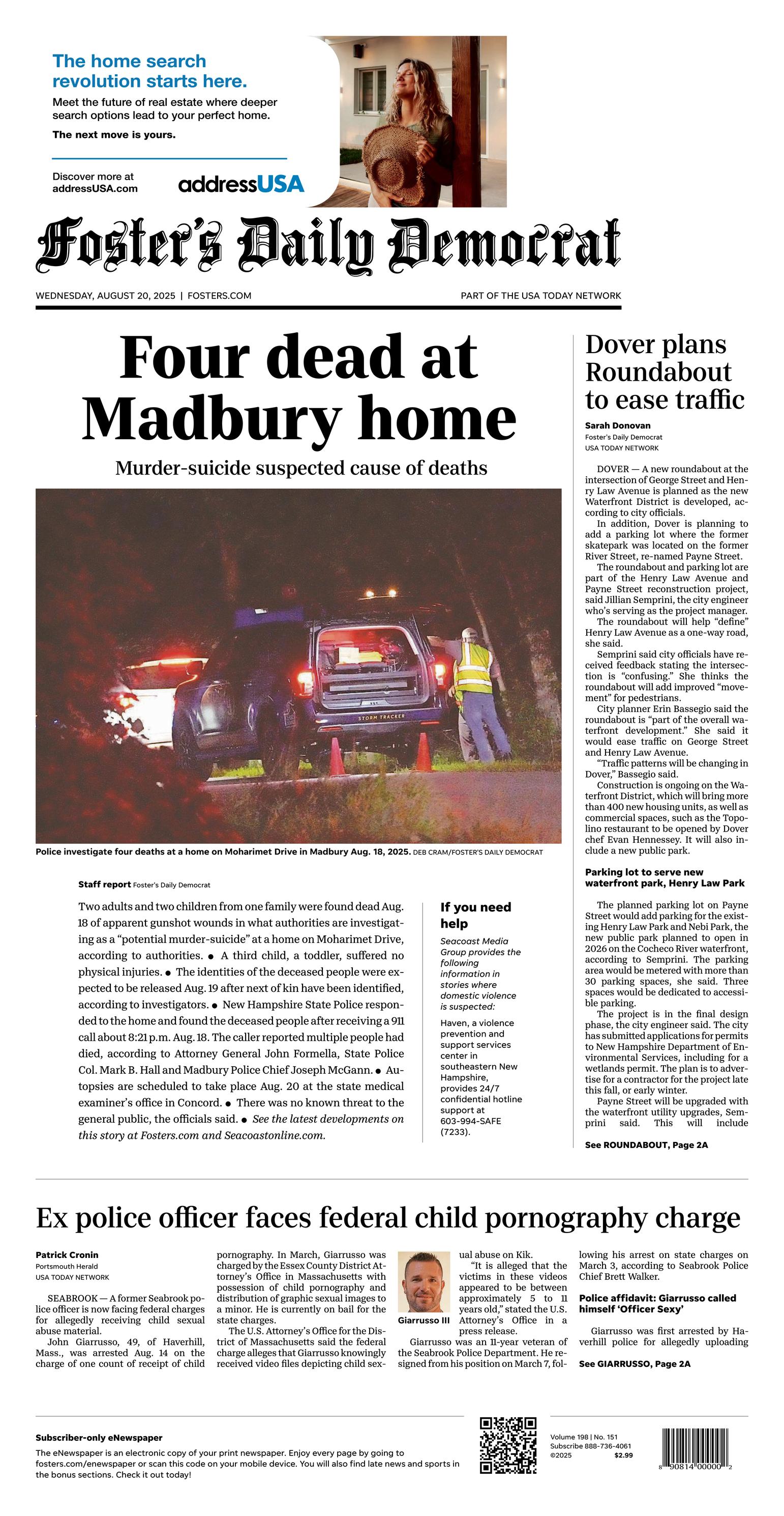 Foster's Daily Democrat Front Page