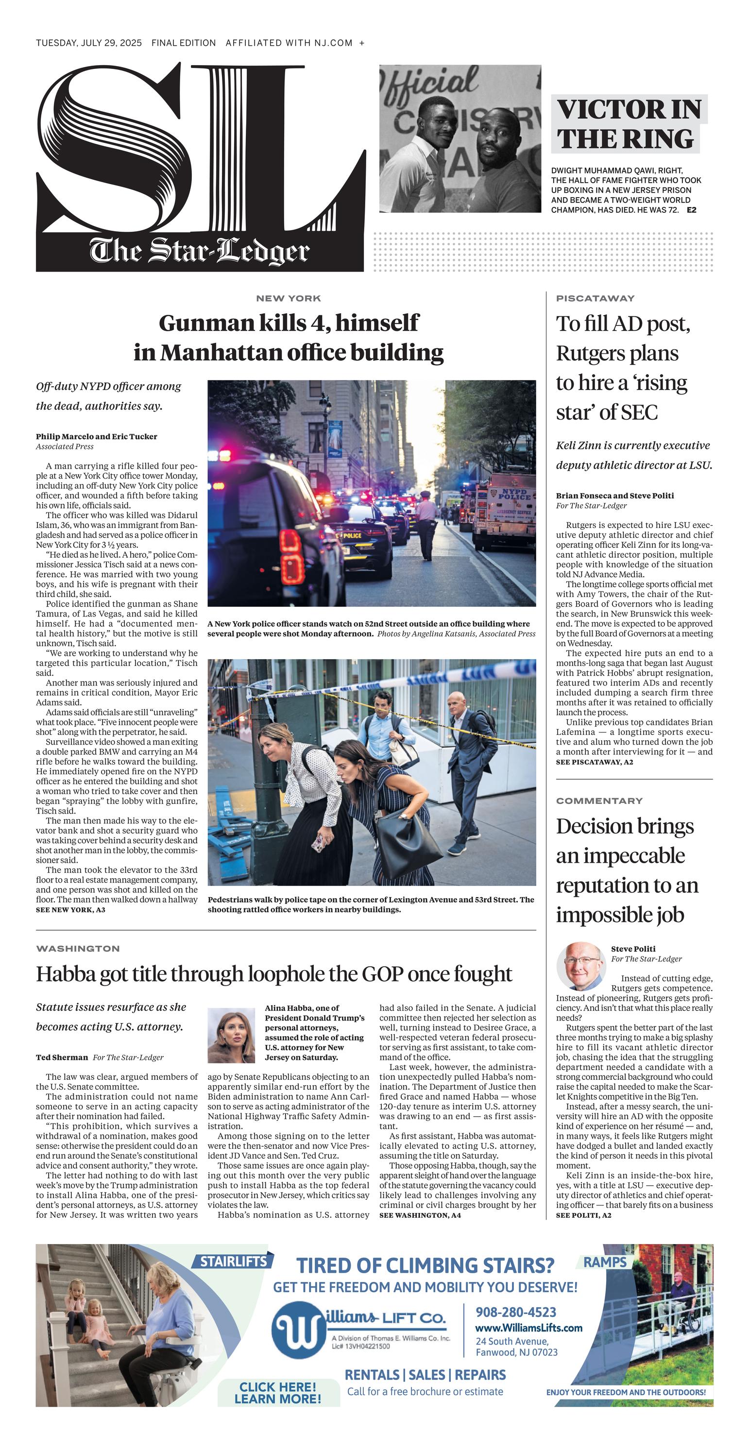The Star-Ledger Front Page