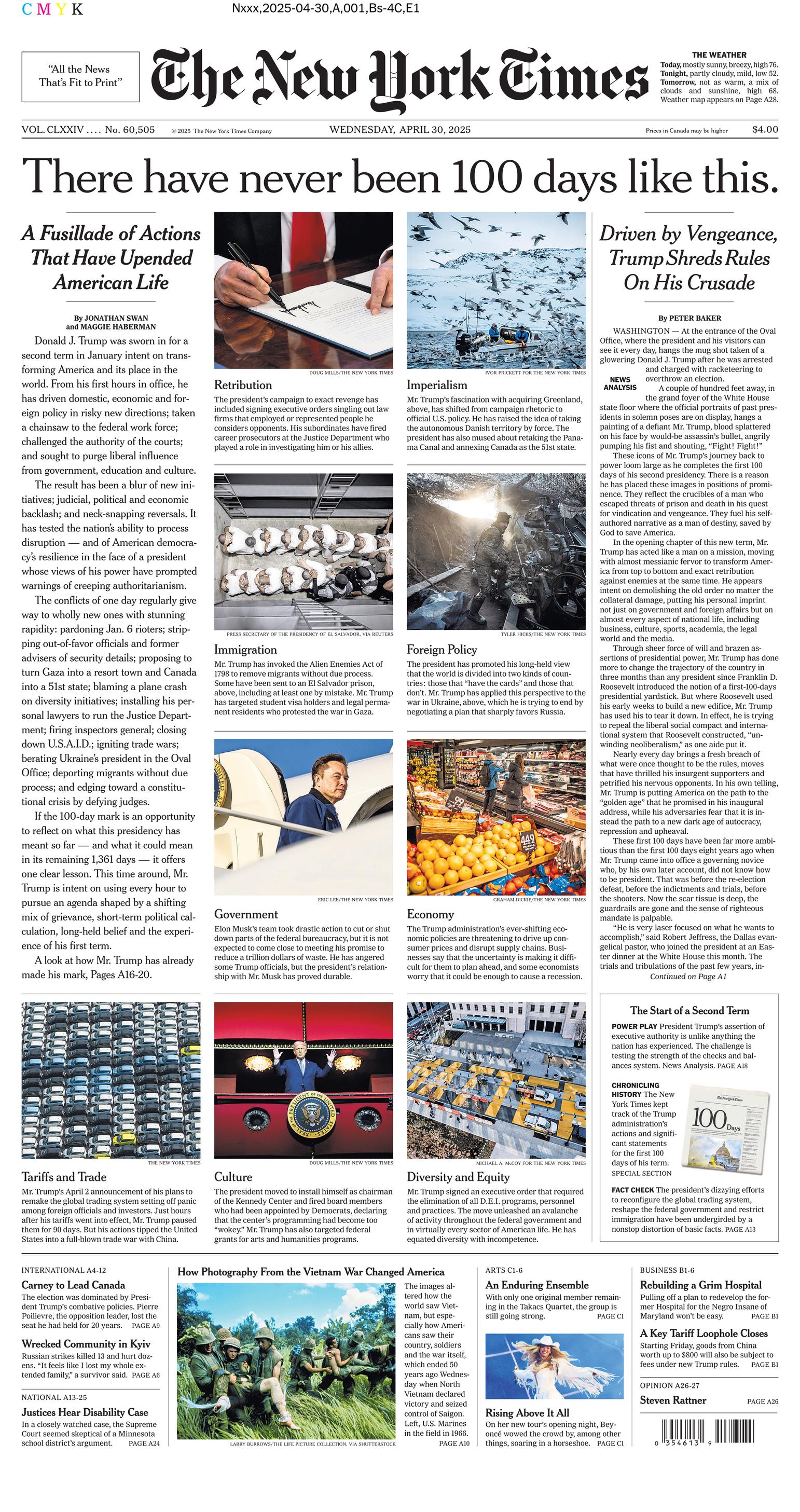 Front page of The New York Times: There have never been 100 days like ...