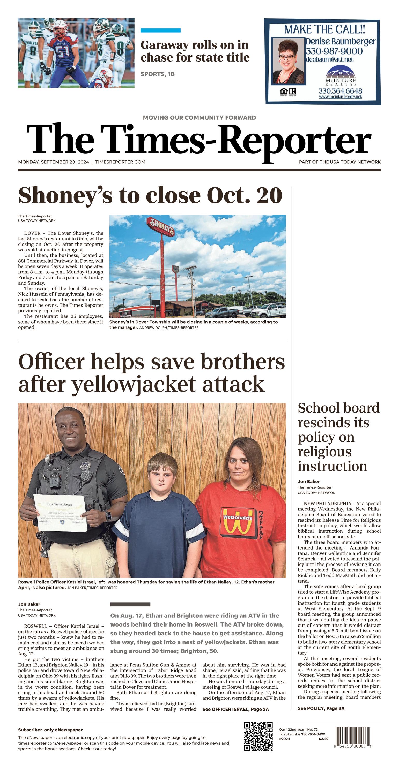 The Times-Reporter Front Page