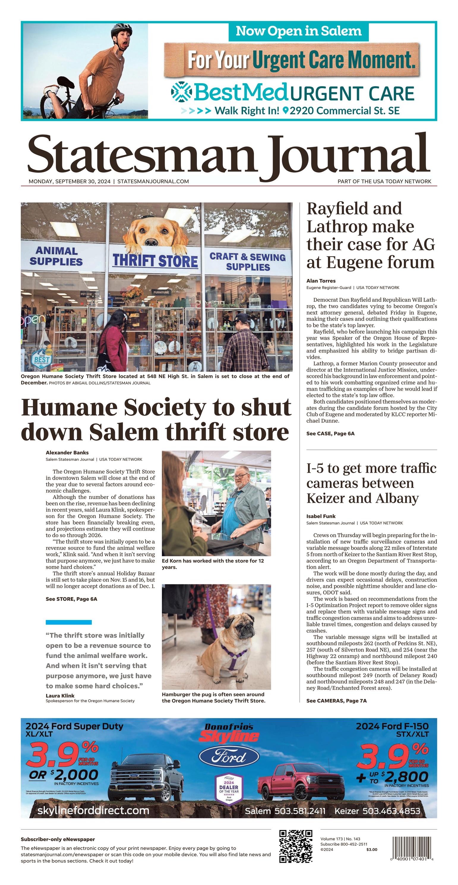 Statesman Journal Front Page