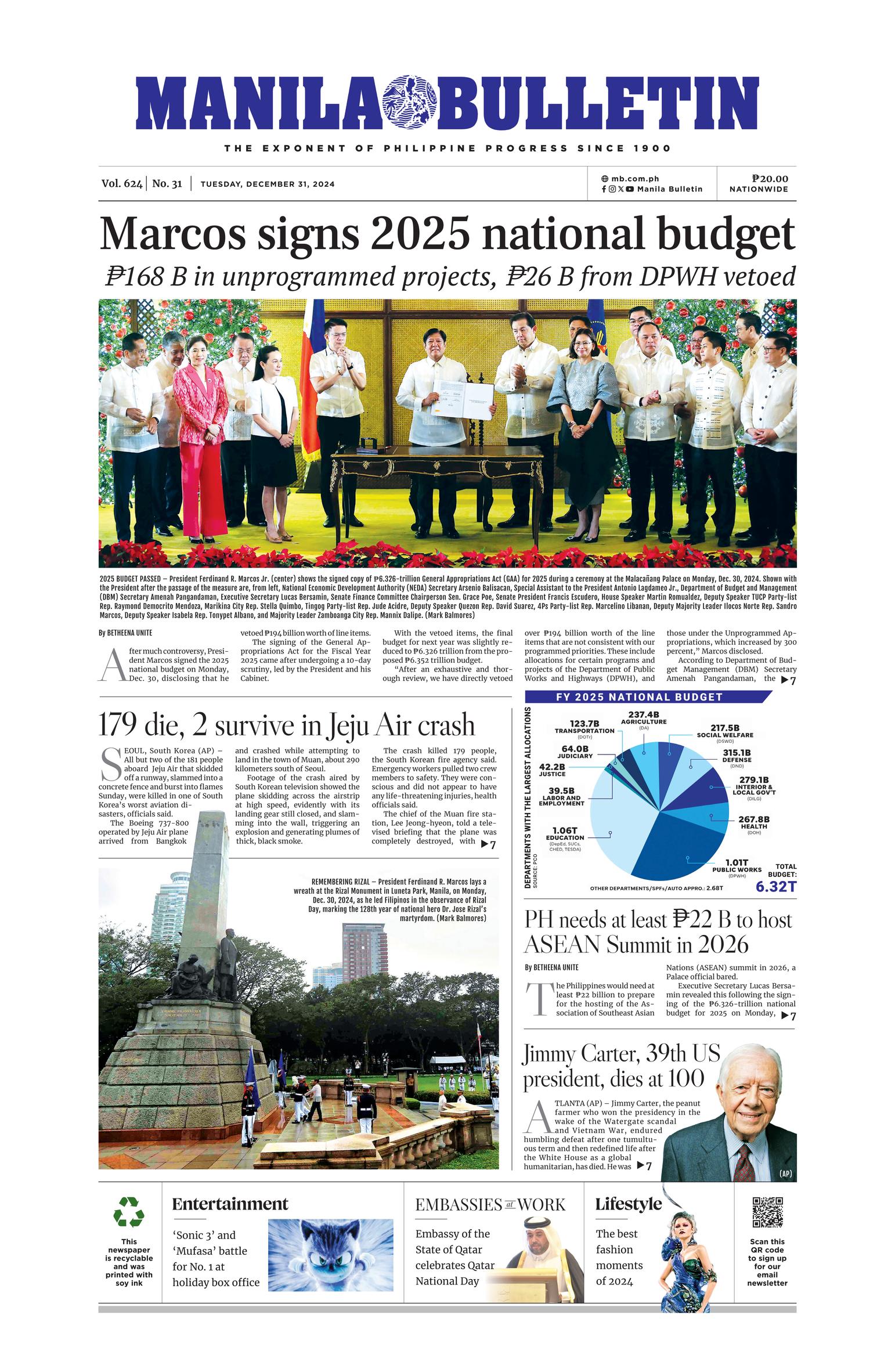 Manila Bulletin Front Page