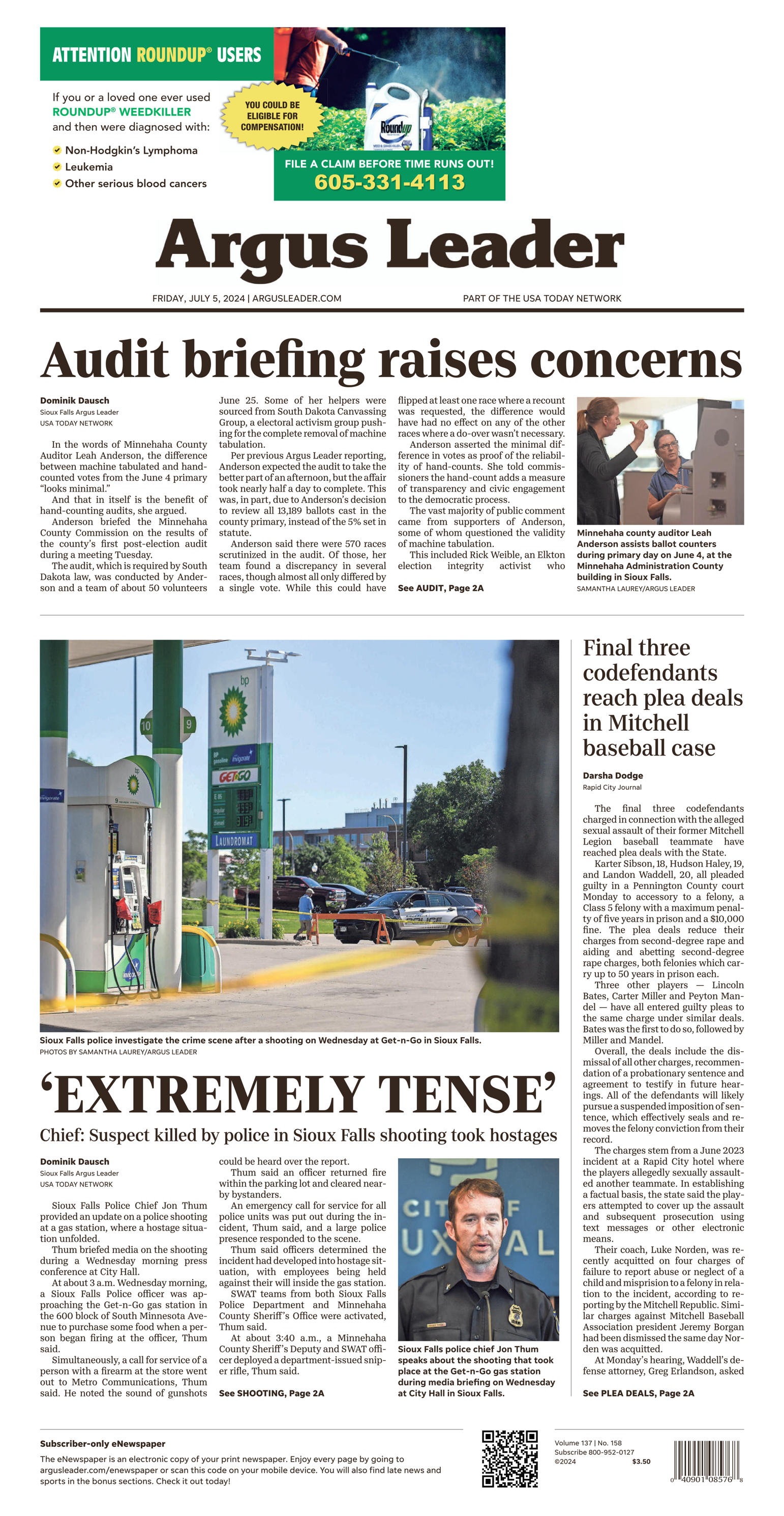 Argus Leader Front Page