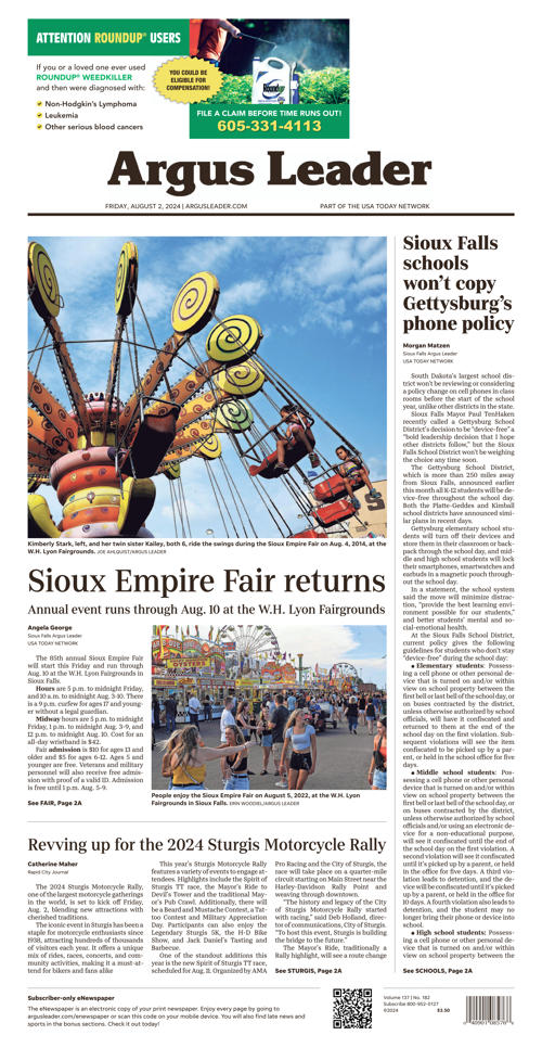 Argus Leader Front Page