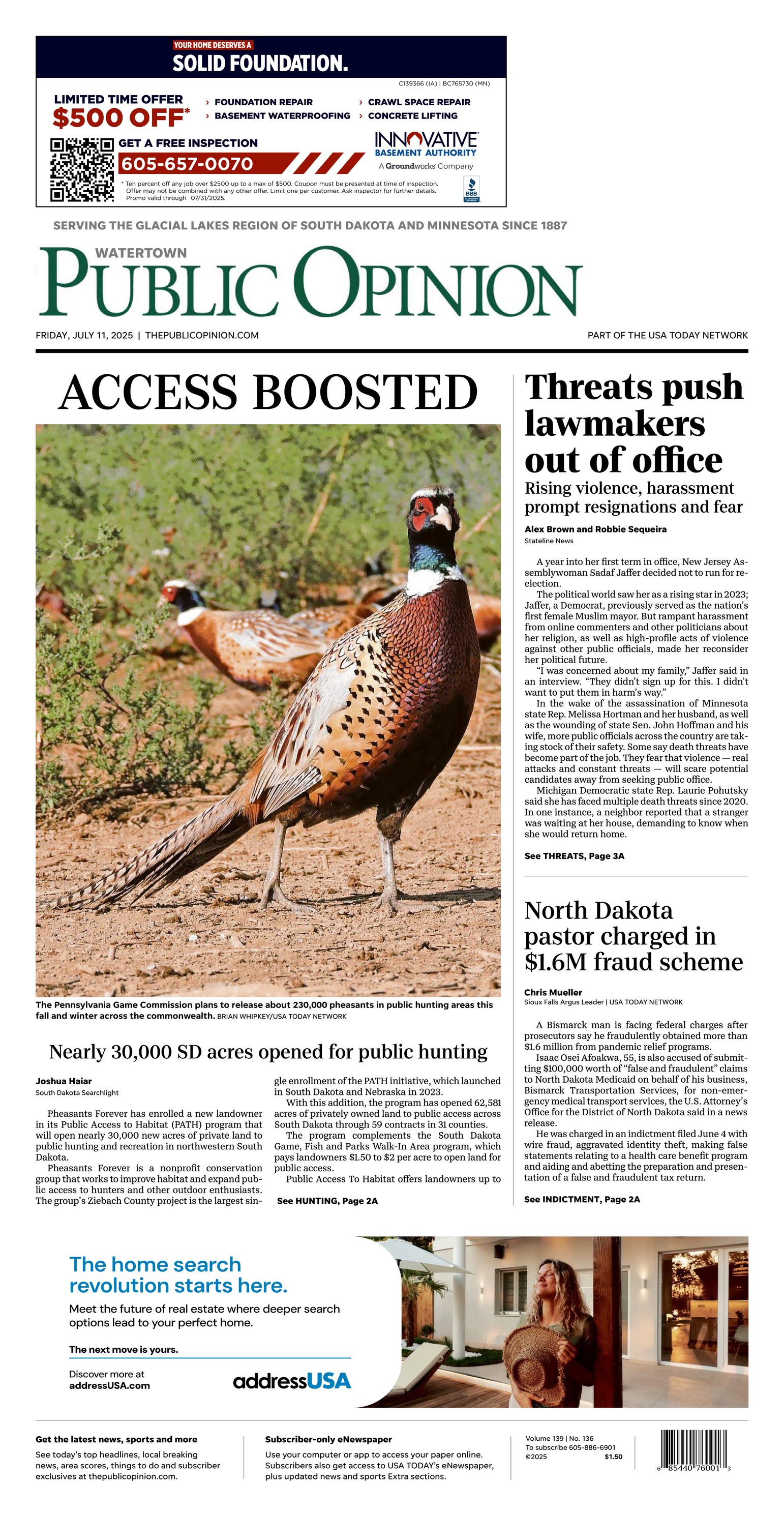 Watertown Public Opinion Front Page