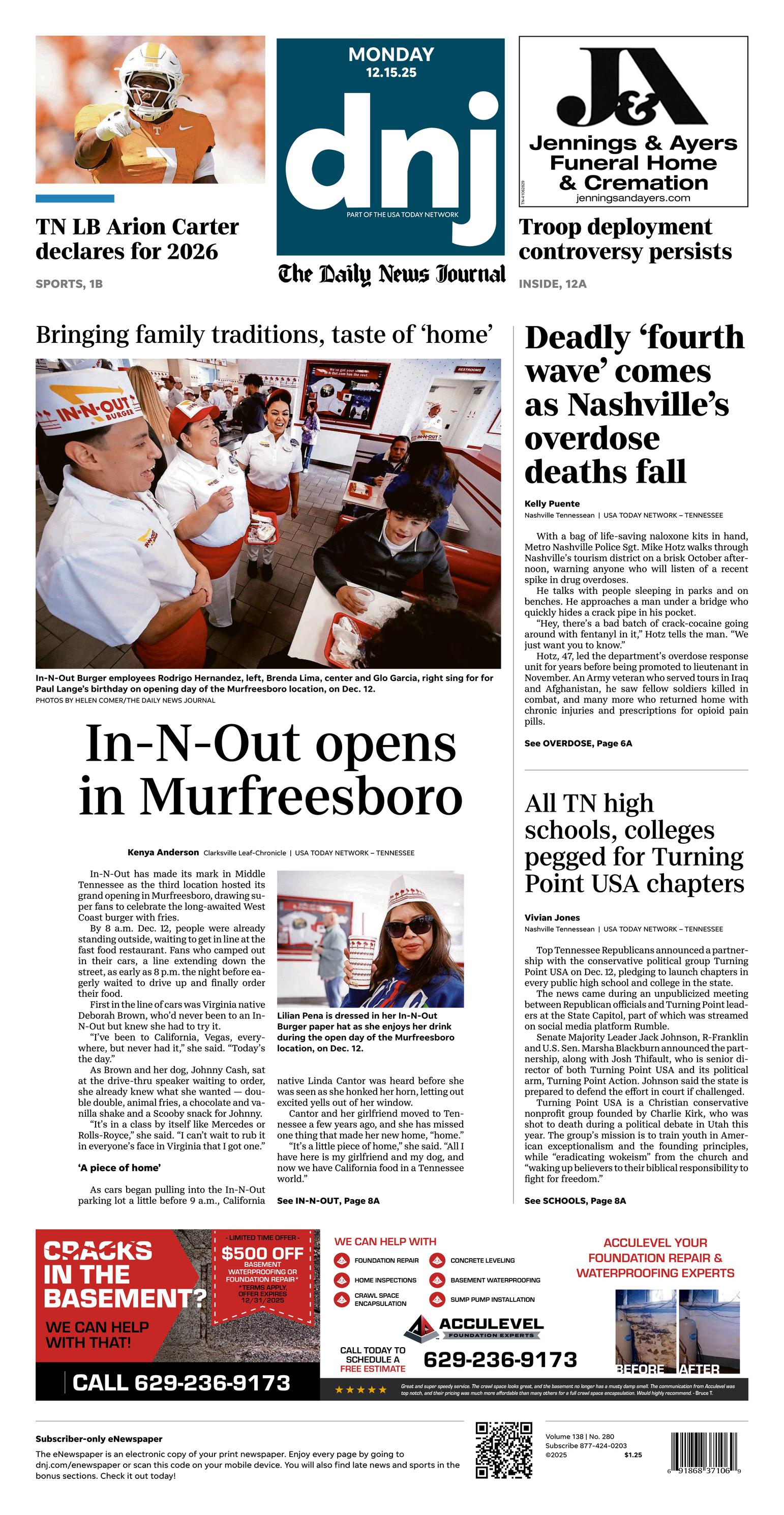 The Daily News Journal Front Page