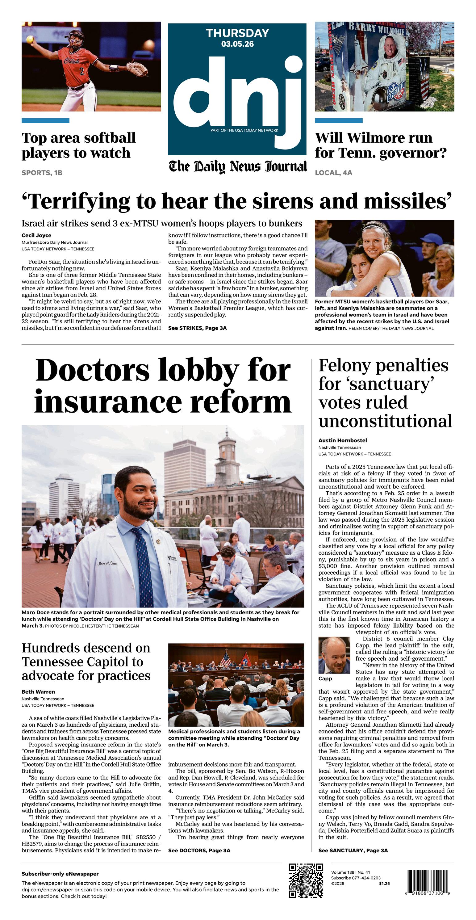 The Daily News Journal Front Page