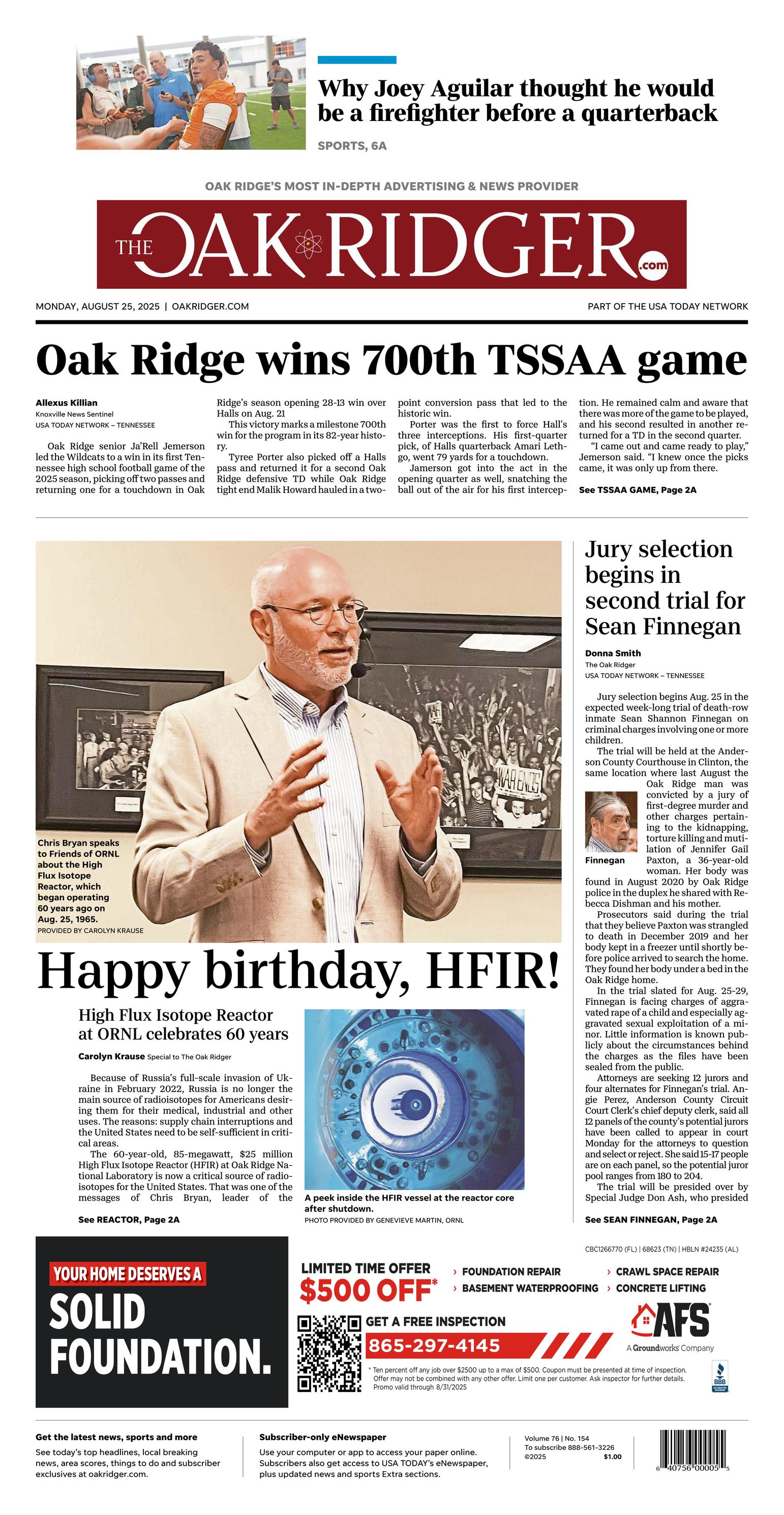 The Oak Ridger Front Page