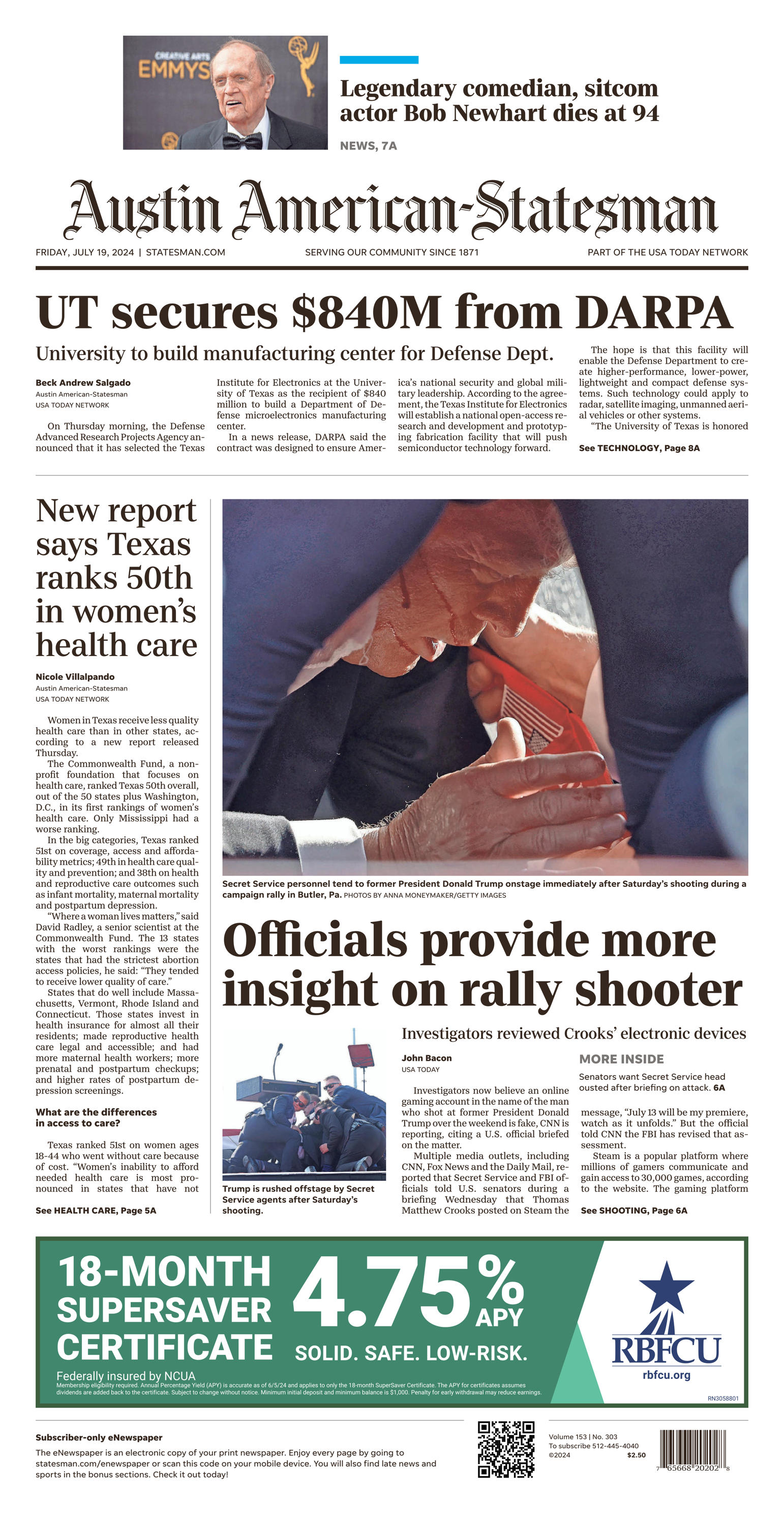 Austin American-Statesman Front Page