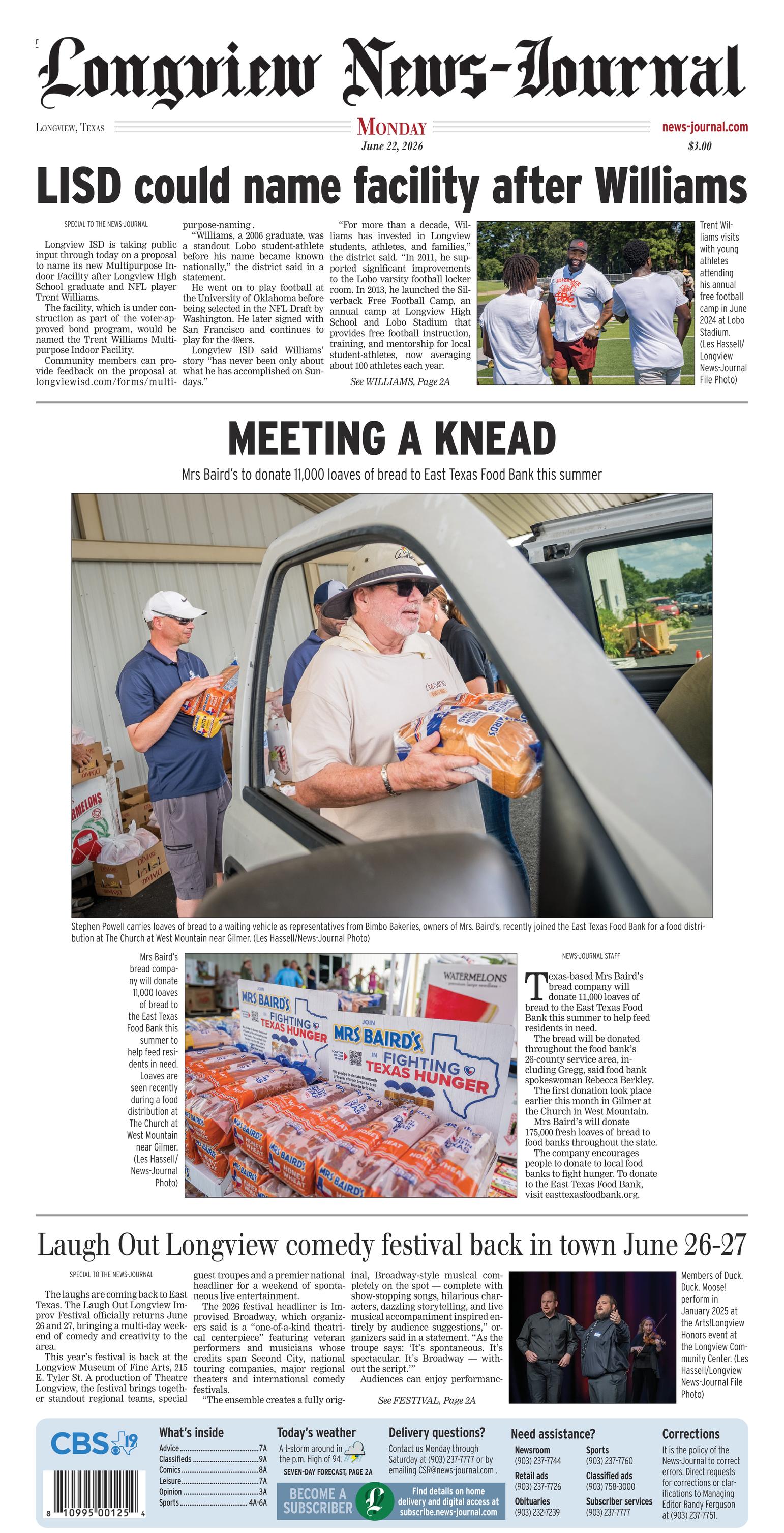 Longview News-Journal Front Page