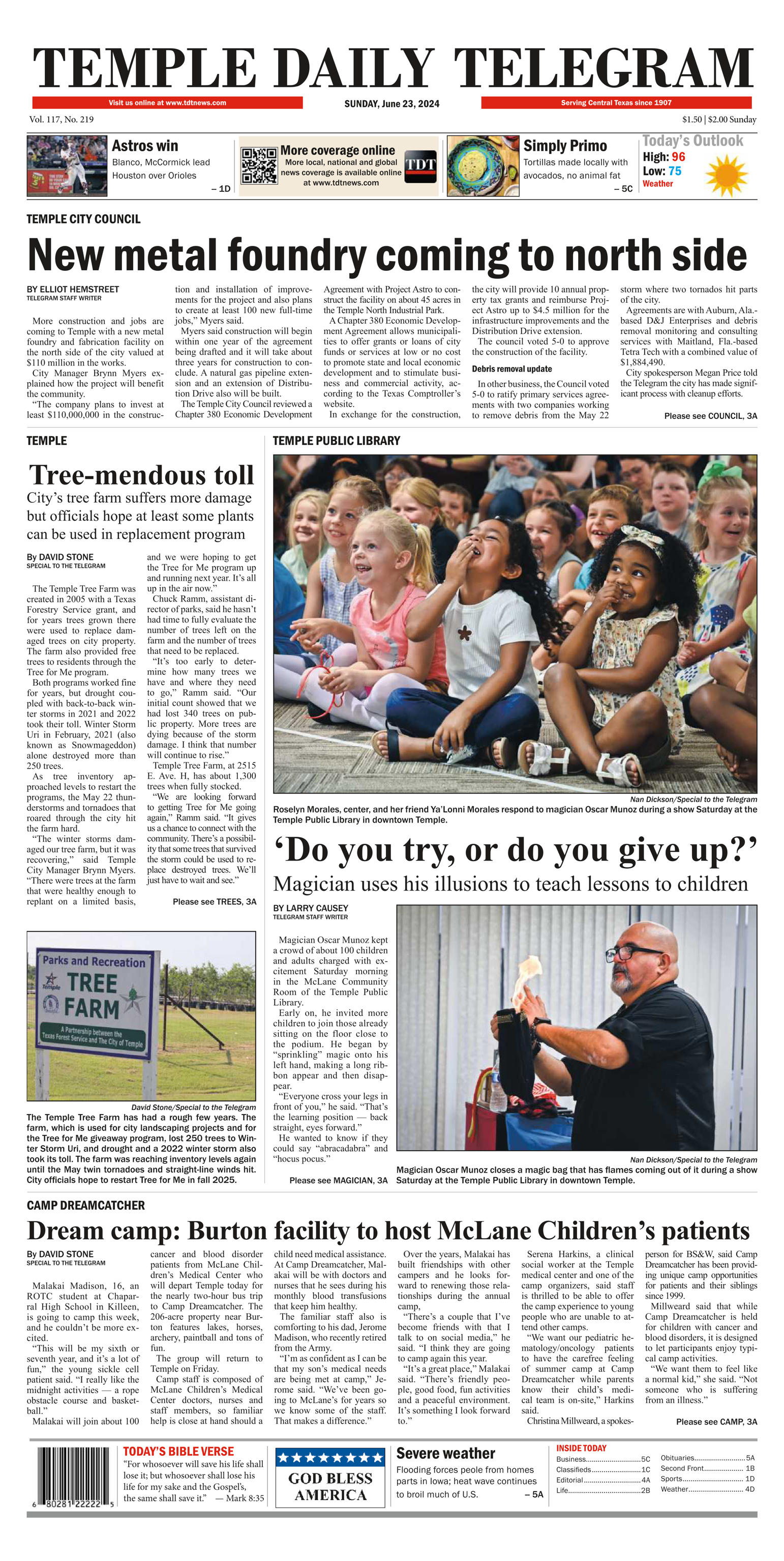 Temple Daily Telegram Front Page