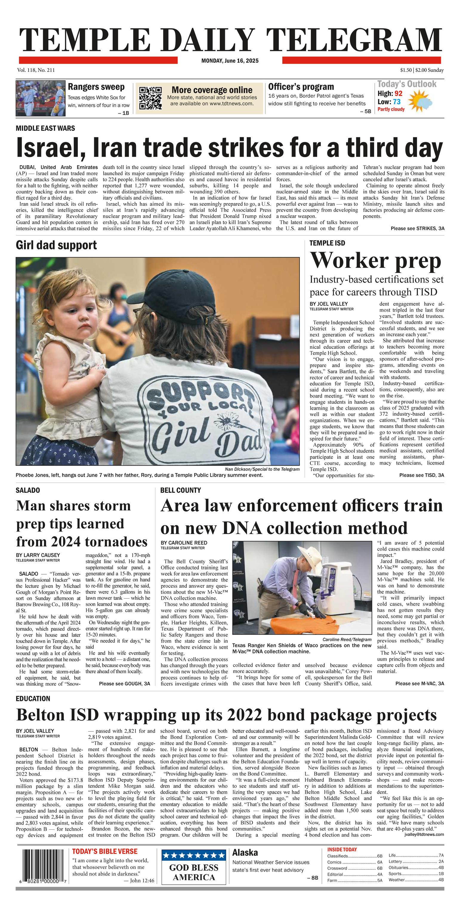 Temple Daily Telegram Front Page