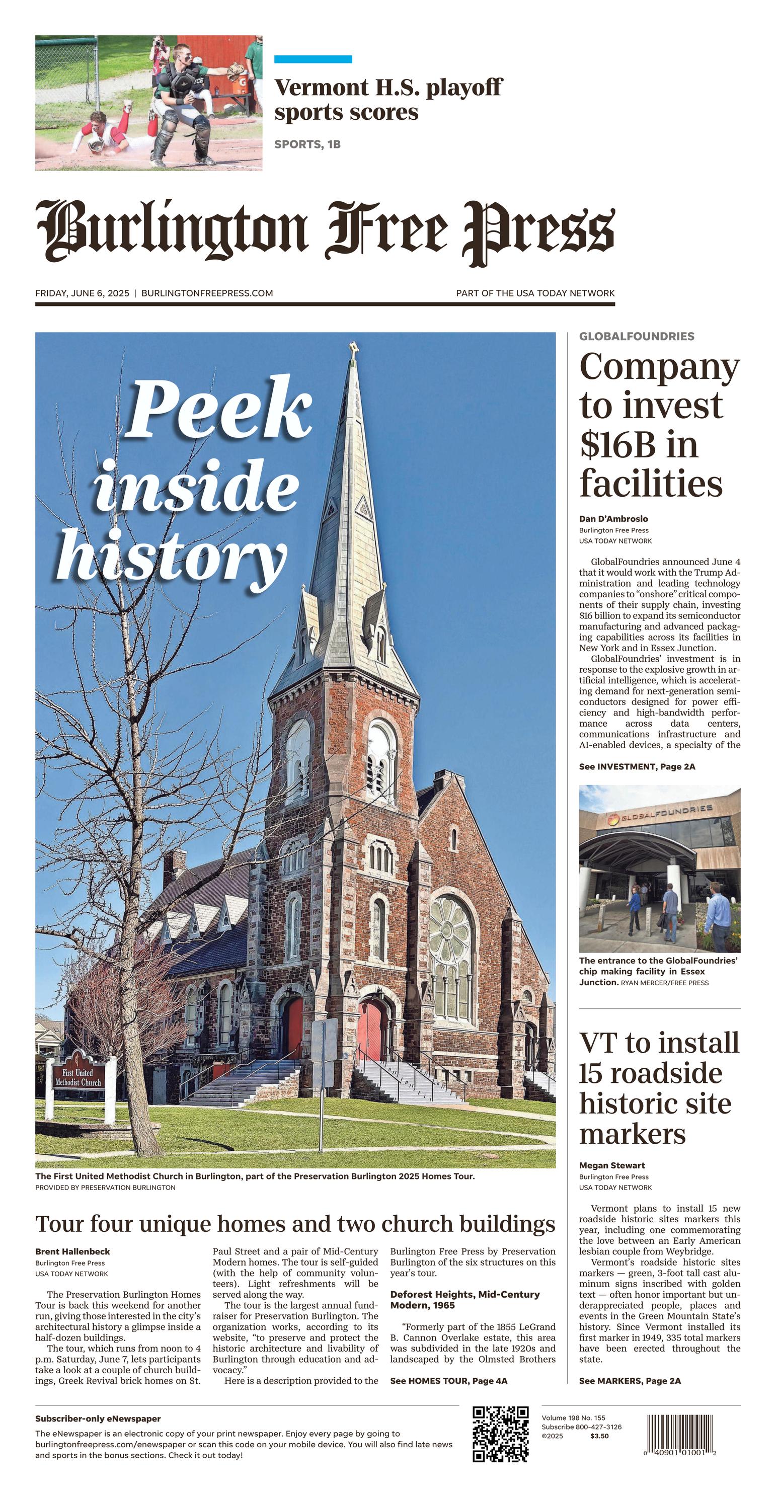 The Burlington Free Press Front Page