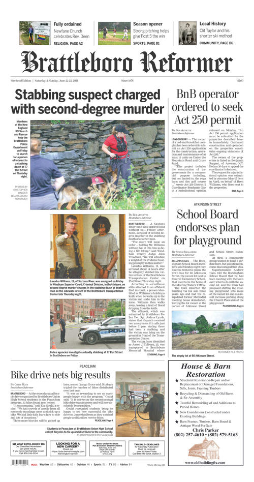 Brattleboro Reformer Front Page