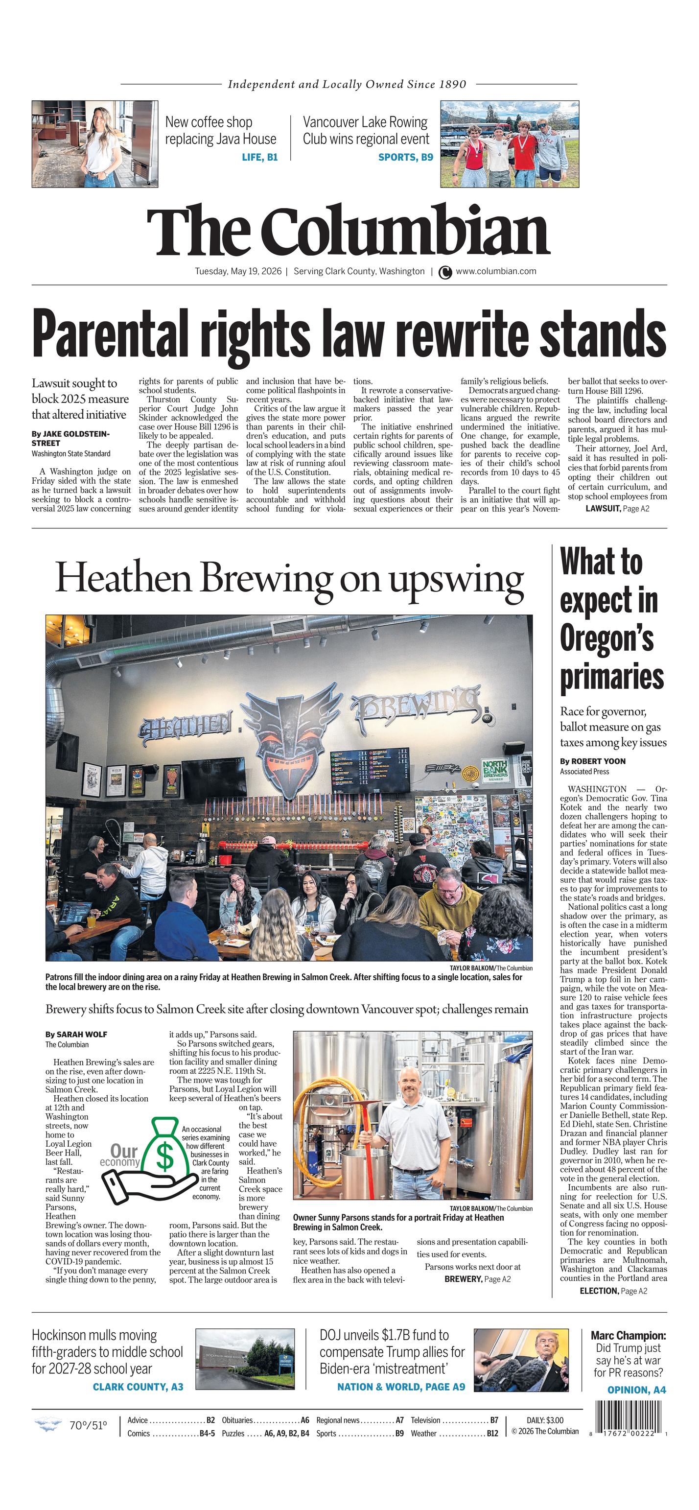 The Columbian Front Page